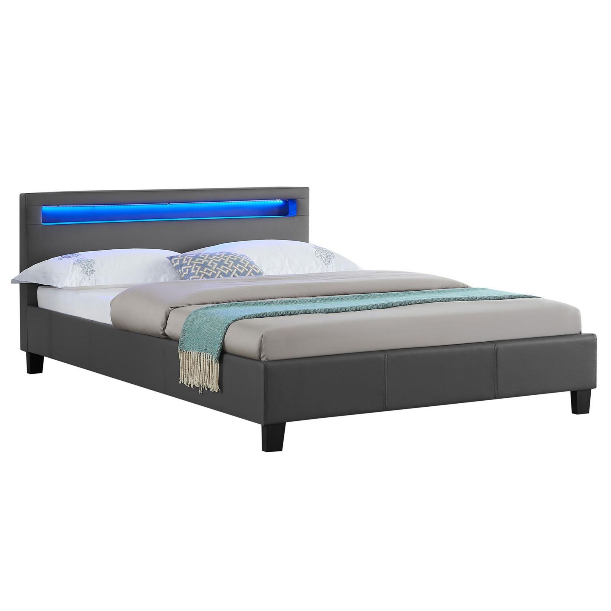 IDIMEX Lit LED double 140x190 cm avec sommier, tête de lit confortable ...