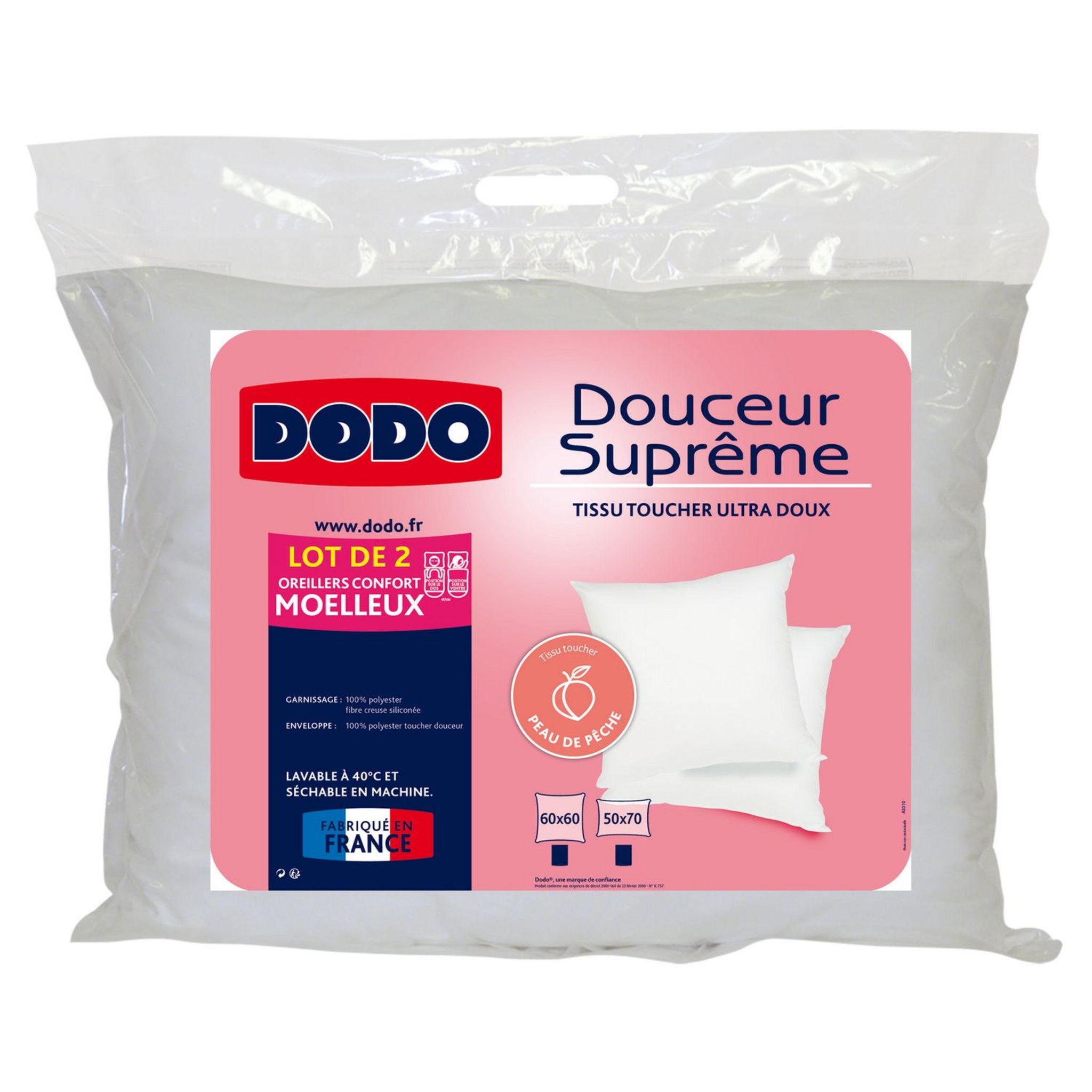 DODO Lot de 2 Oreillers DODO Douceur Suprême confort moelleux pas cher ...