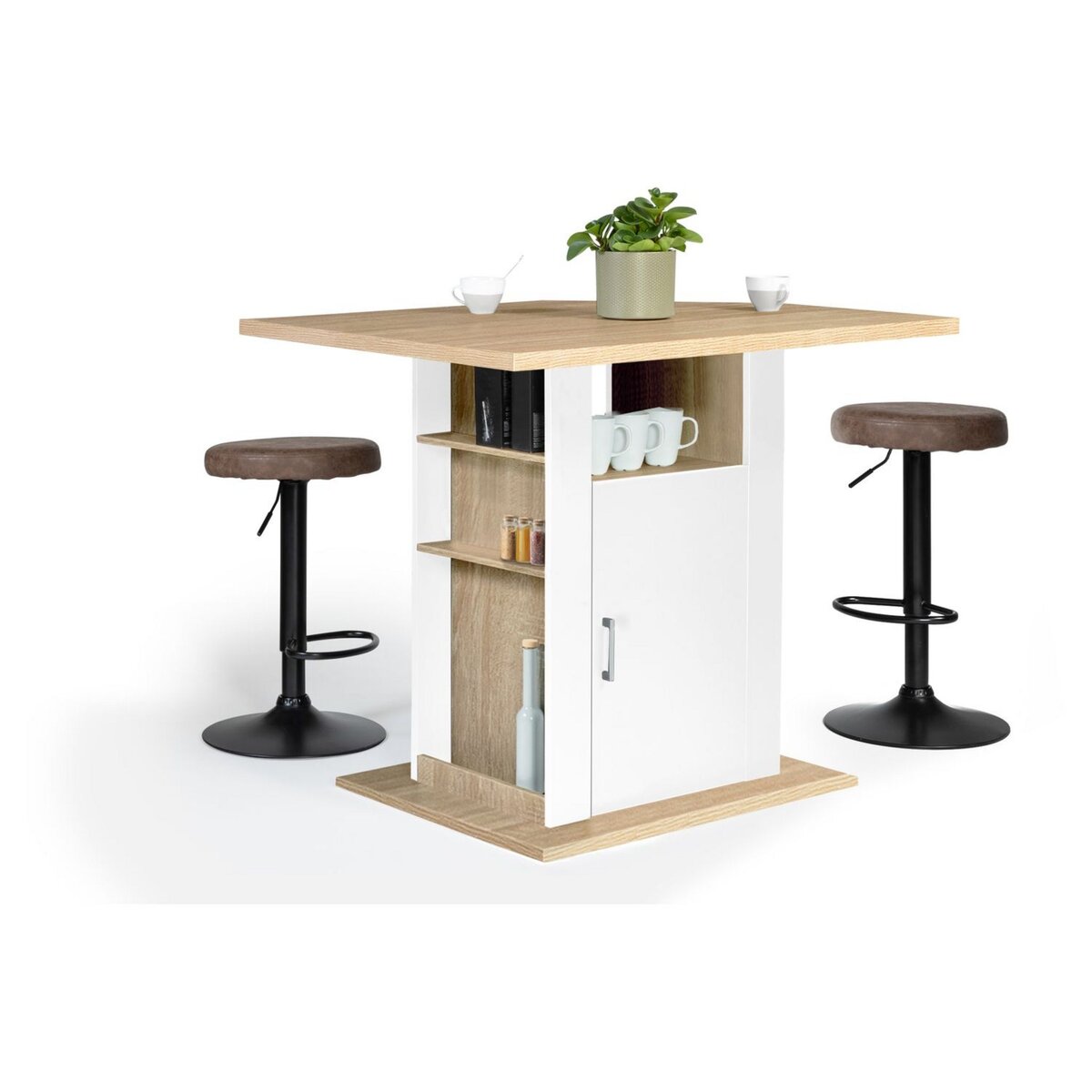 Table ilot central mange debout 1 porte avec rangement L110cm KOBA pas cher - Auchan.fr