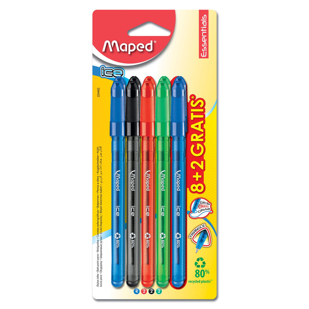 MAPED Lot de 10 stylos bille Ice - assortiment noir, bleu, rouge, vert ...