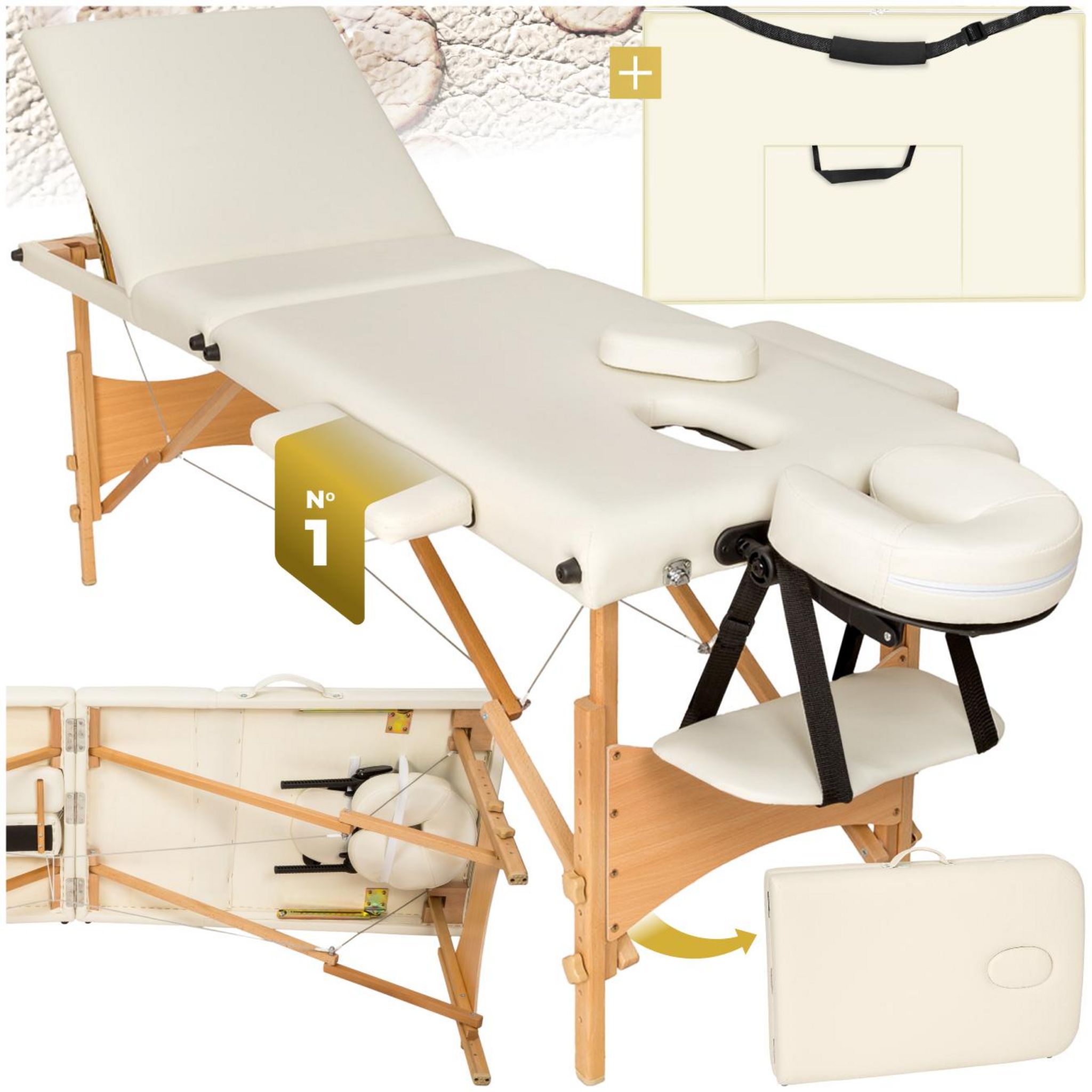 tectake Table de massage portable pliante à 3 zones largeur 61 cm et ...