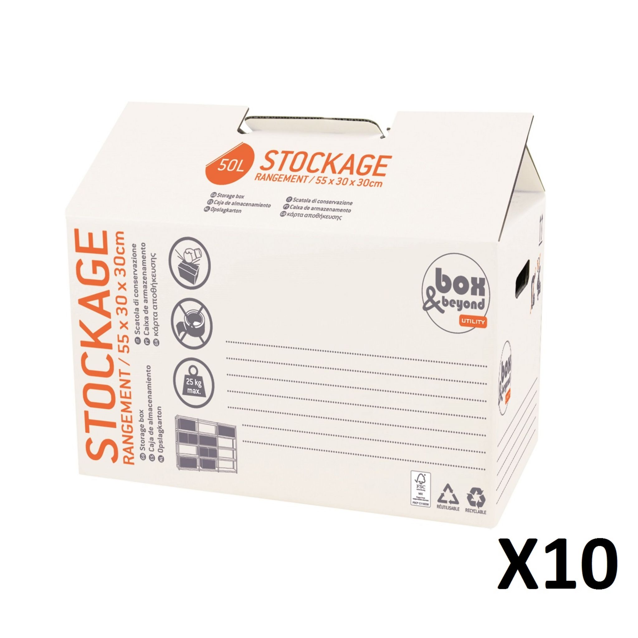 Pack de 10 caisses carton pliables 50 litres 30x55x30 cm pas cher ...