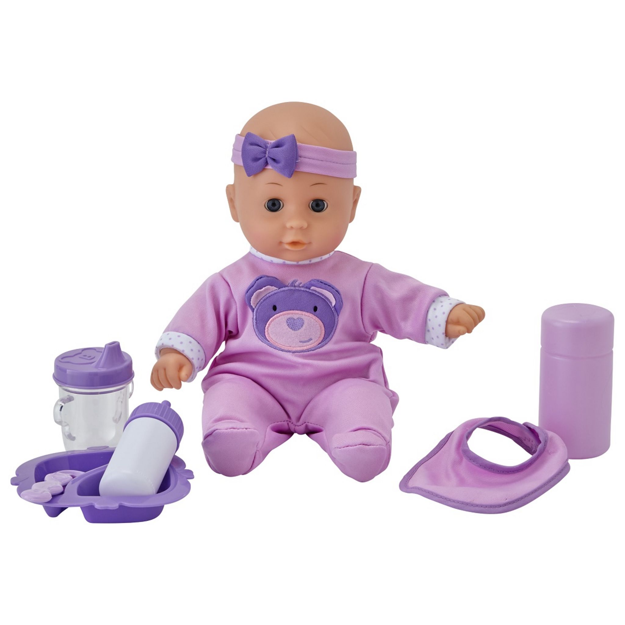 One Two Fun Poupon bébé 30 cm et dinette - violet pas cher - Auchan.fr
