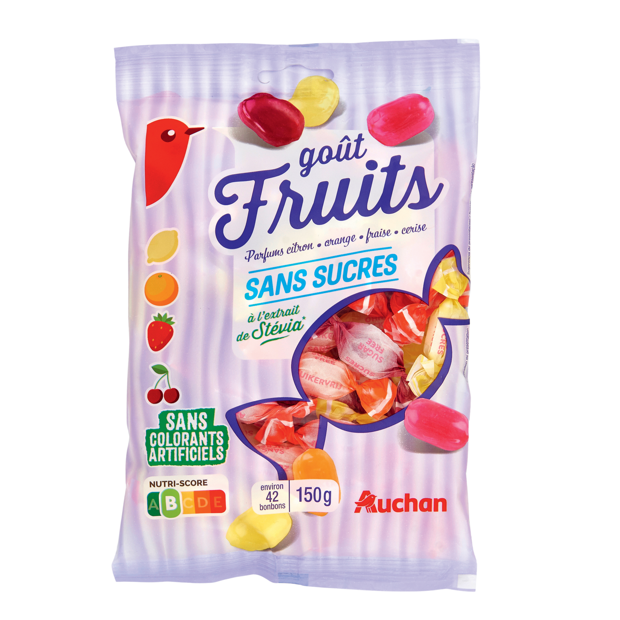 AUCHAN Mini bonbons aux fruits sans sucre 150g pas cher - Auchan.fr