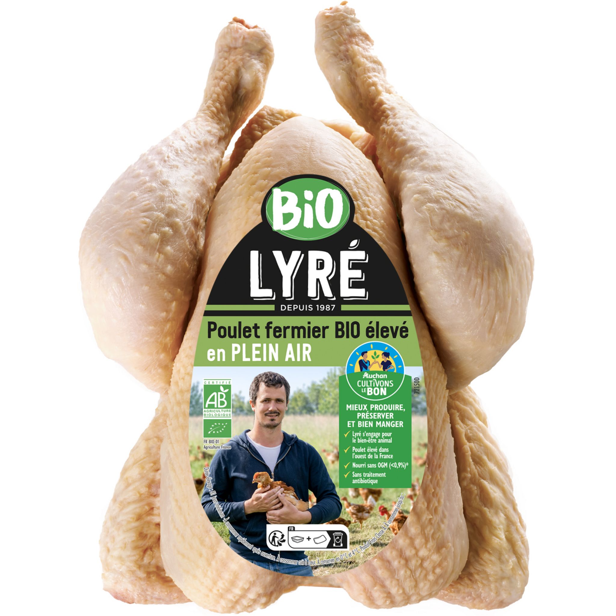 LYRE CULTIVONS LE BON Poulet fermier bio élevé en plein air 1,5kg pas ...