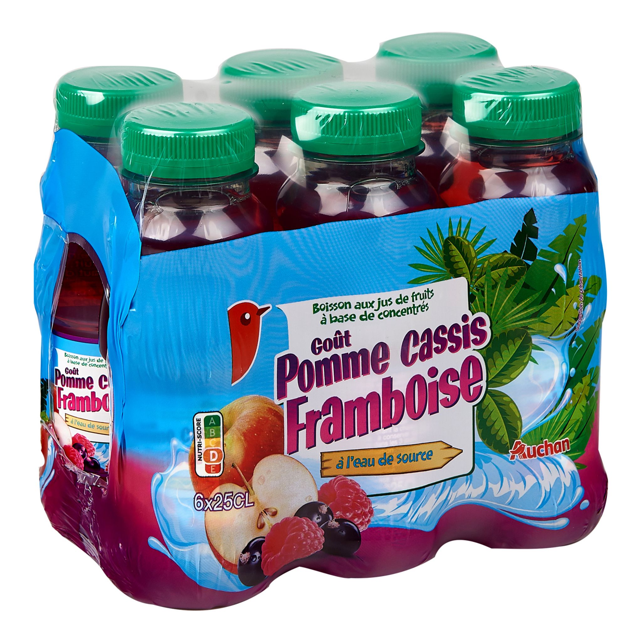 AUCHAN Boisson aux fruits goût pomme cassis framboise bouteilles 6x25cl ...