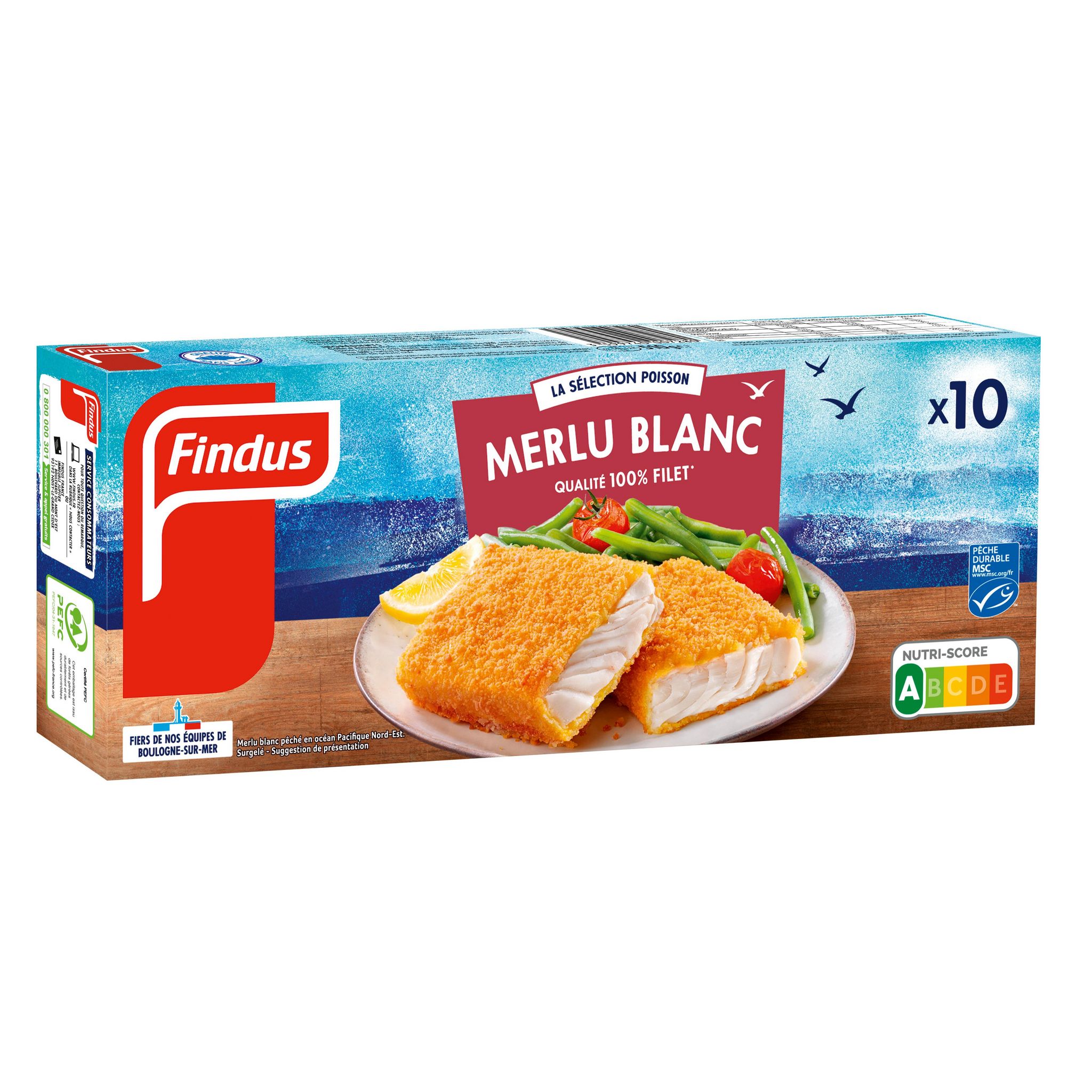 FINDUS Panés de merlu blanc fondants et croustillants 10 pièces 510g ...