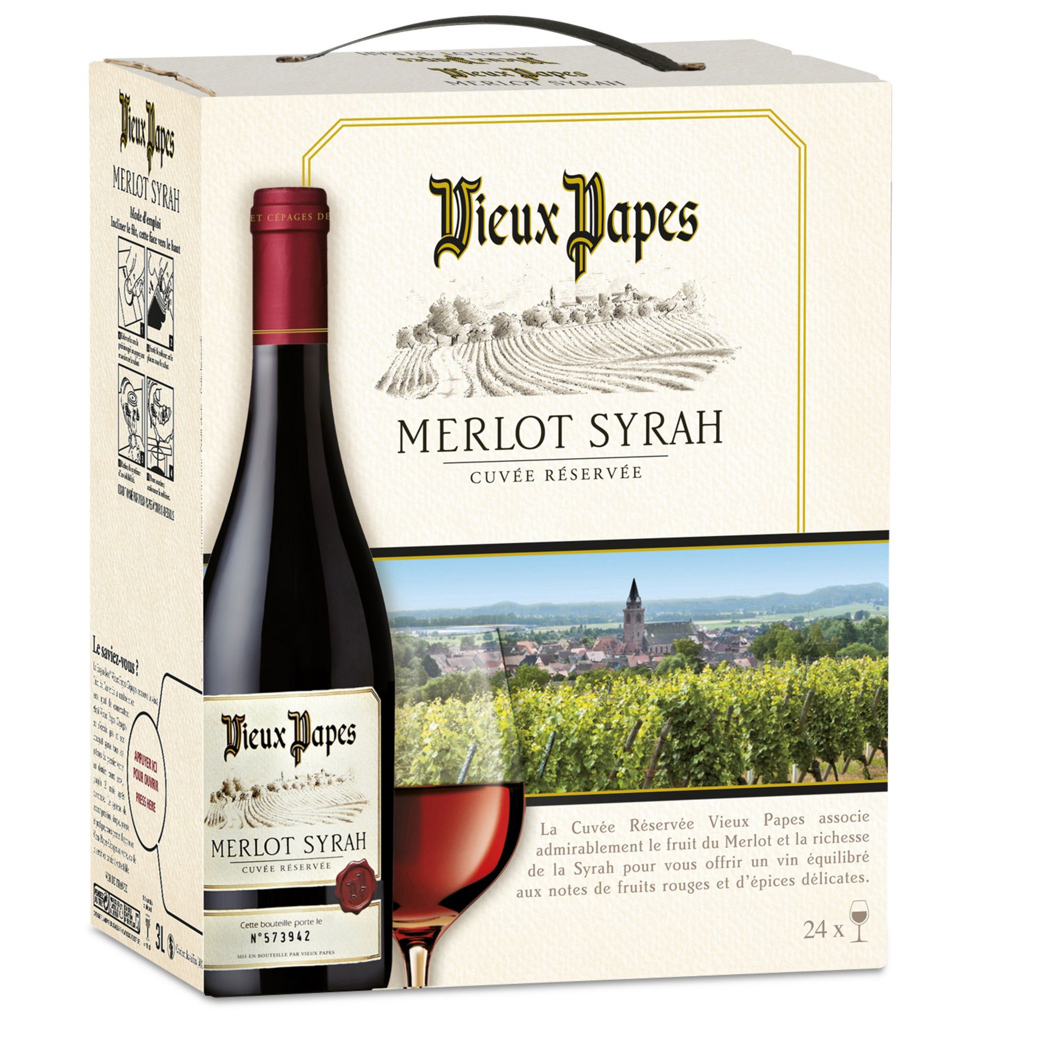 VIEUX PAPES Vin de France Merlot Syrah rouge BIB / CUBI 3L pas cher ...