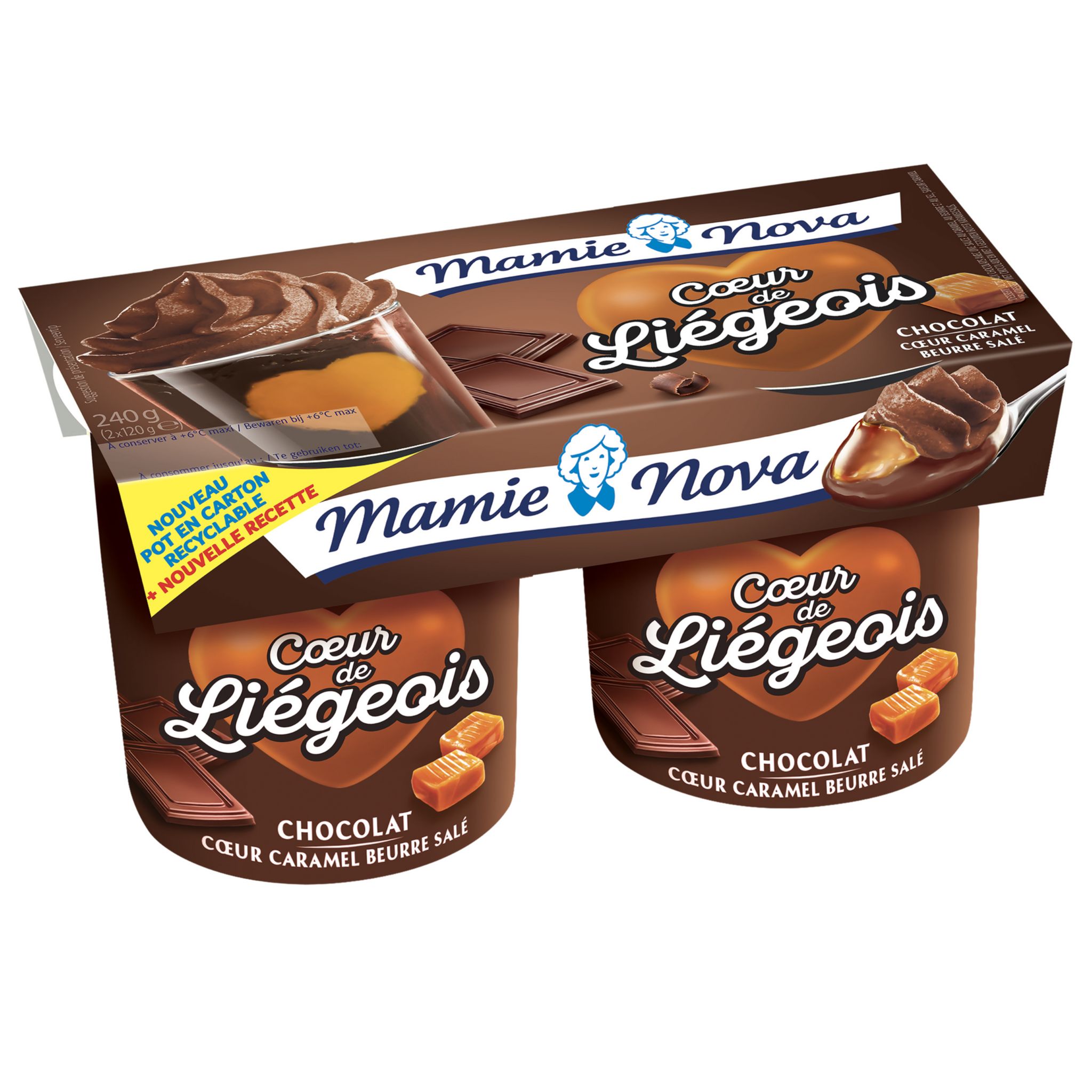 MAMIE NOVA Liégeois au chocolat coeur caramel beurre salé 2x120g pas ...