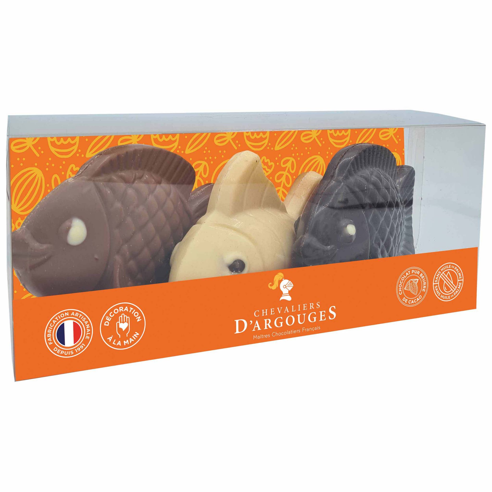 CHEVALIERS D'ARGOUGES Assortiment de 3 poissons au chocolat 210g pas cher - Auchan.fr