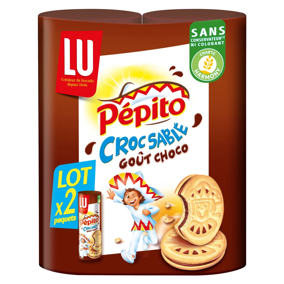 PEPITO Croc Sablé, biscuits sablés fourrés au chocolat Lot de 2 588g ...