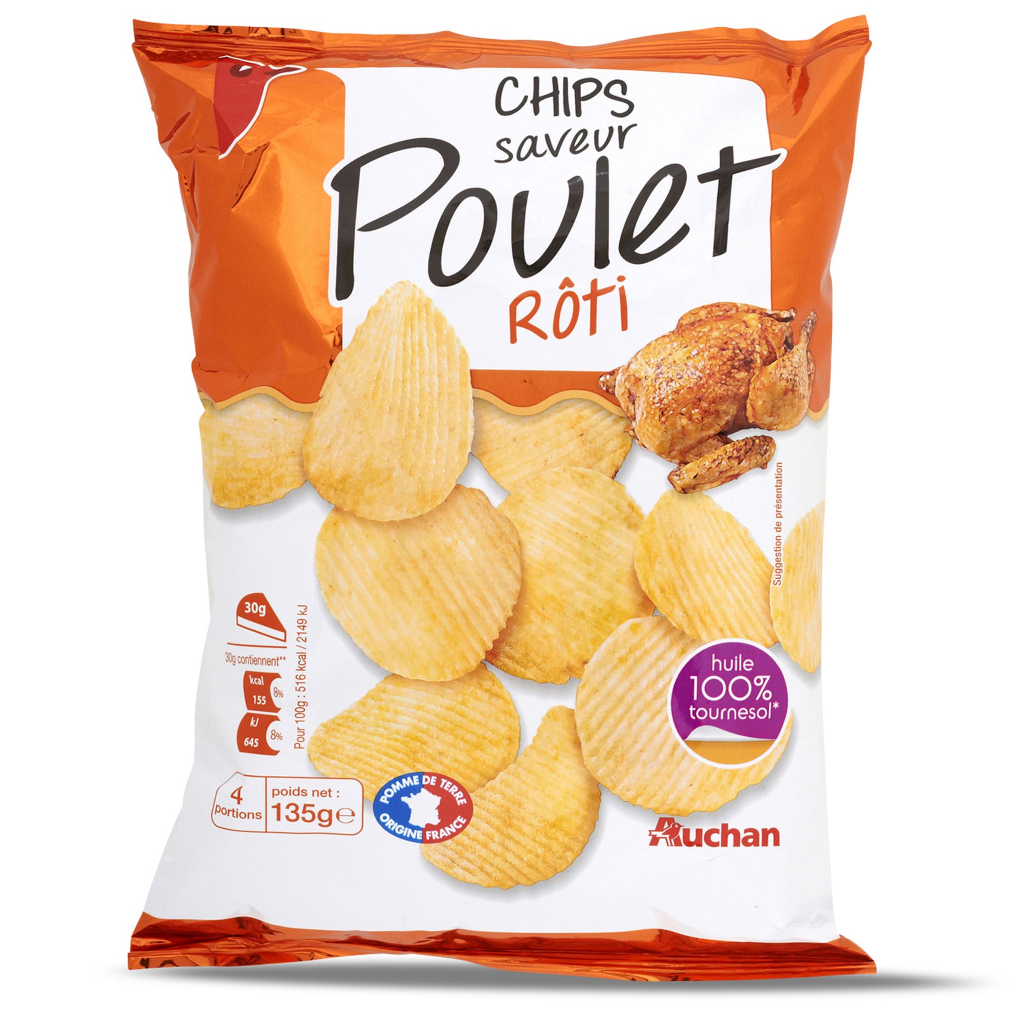 AUCHAN Chips saveur poulet rôti 135g pas cher - Auchan.fr