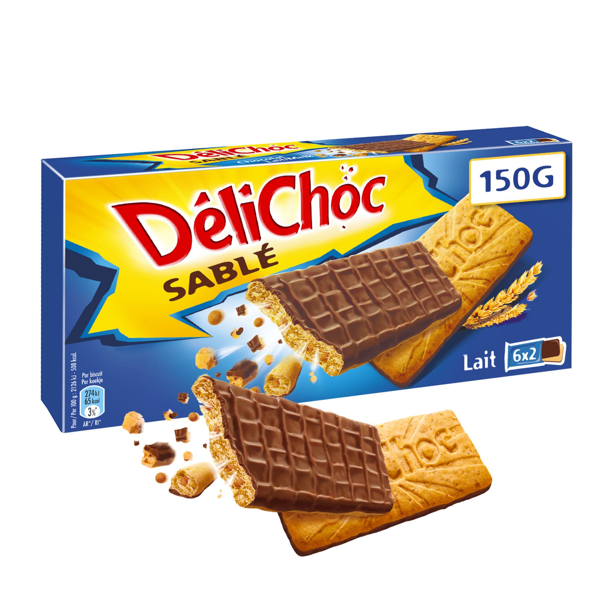 DELICHOC Biscuits sablés nappés de chocolat au lait, sachets fraîcheur ...