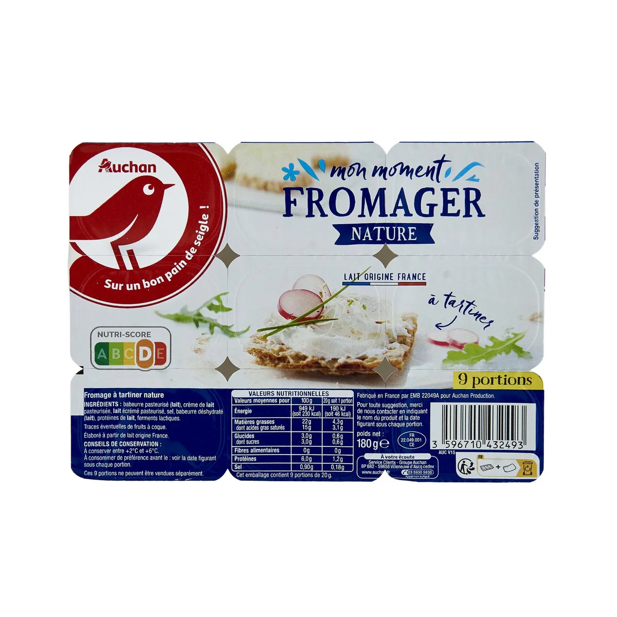 AUCHAN Fromage frais à tartiner nature 9x20g pas cher - Auchan.fr