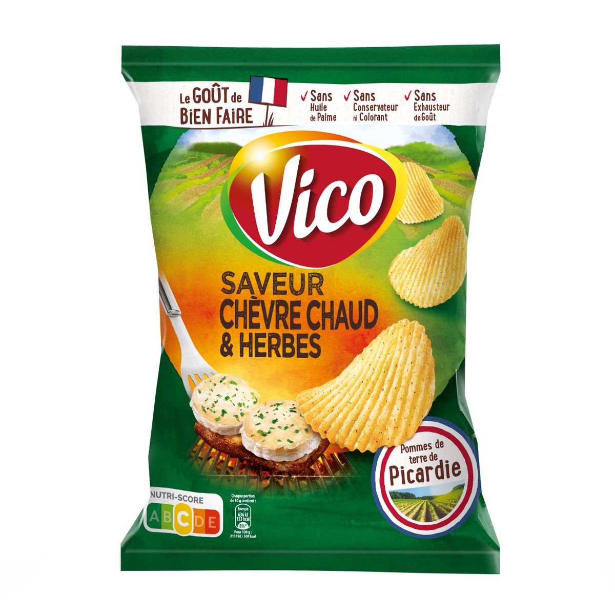 VICO Chips ondulées saveur chèvre chaud et herbes 120g pas cher - Auchan.fr