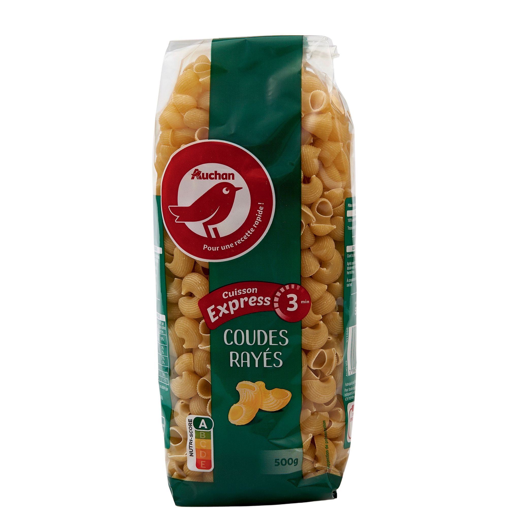 AUCHAN Coudes rayés cuisson rapide 3min 500g pas cher - Auchan.fr
