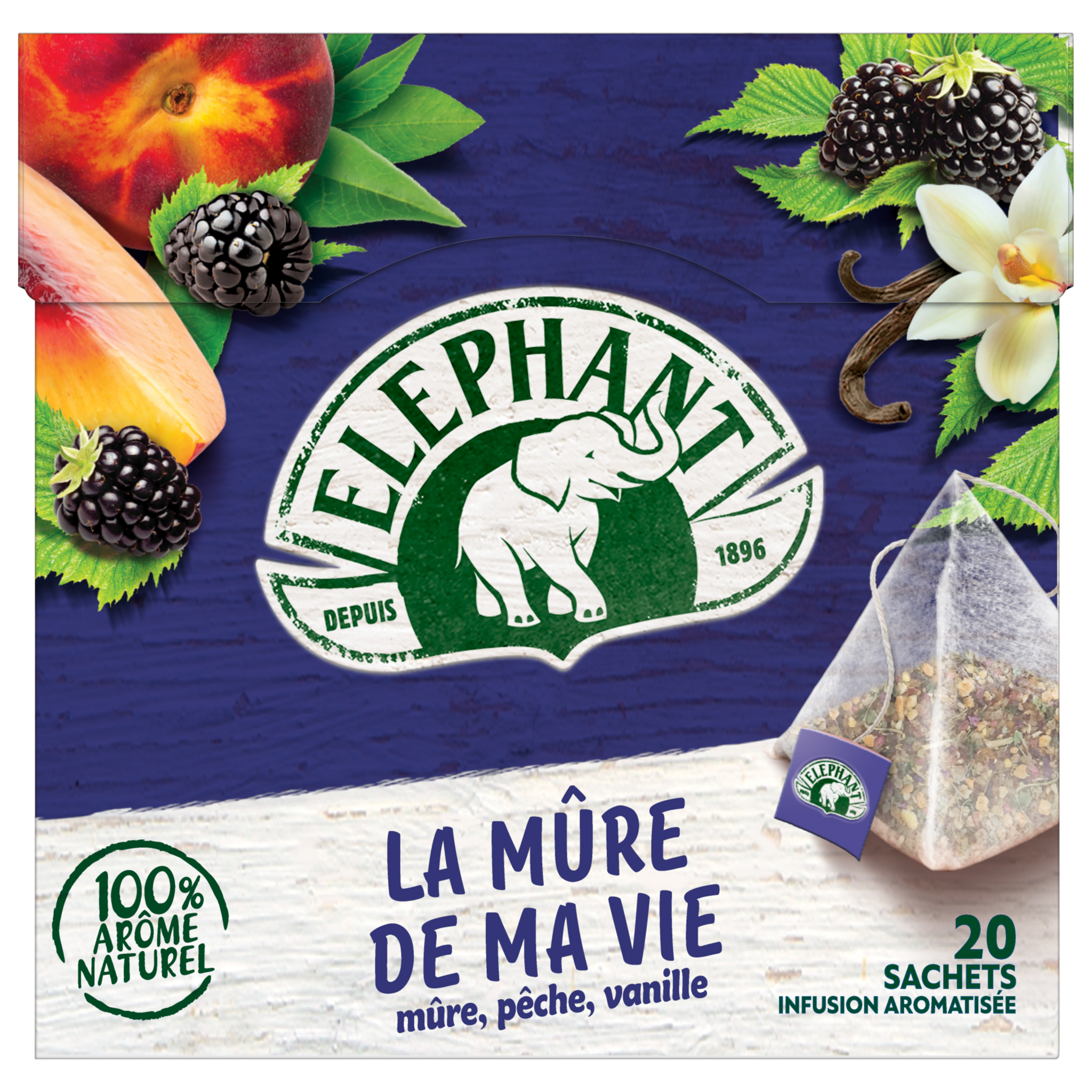 ELEPHANT Infusion la mûre de ma vie, mûre pêche vanille 20 sachets 36g ...