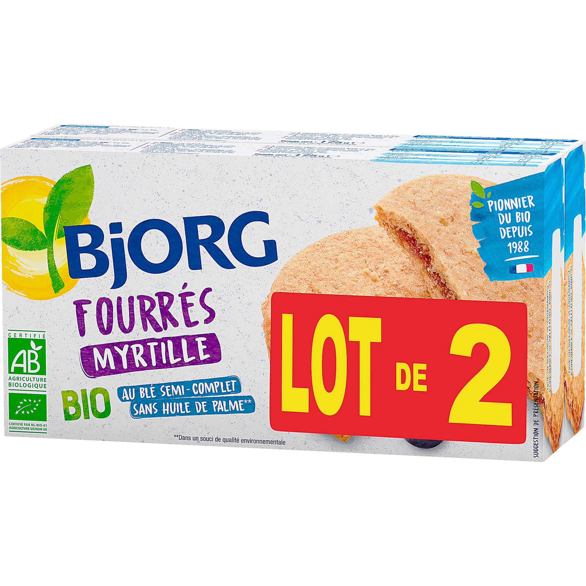 BJORG Biscuits fourrés à la myrtille bio 2x175g pas cher - Auchan.fr