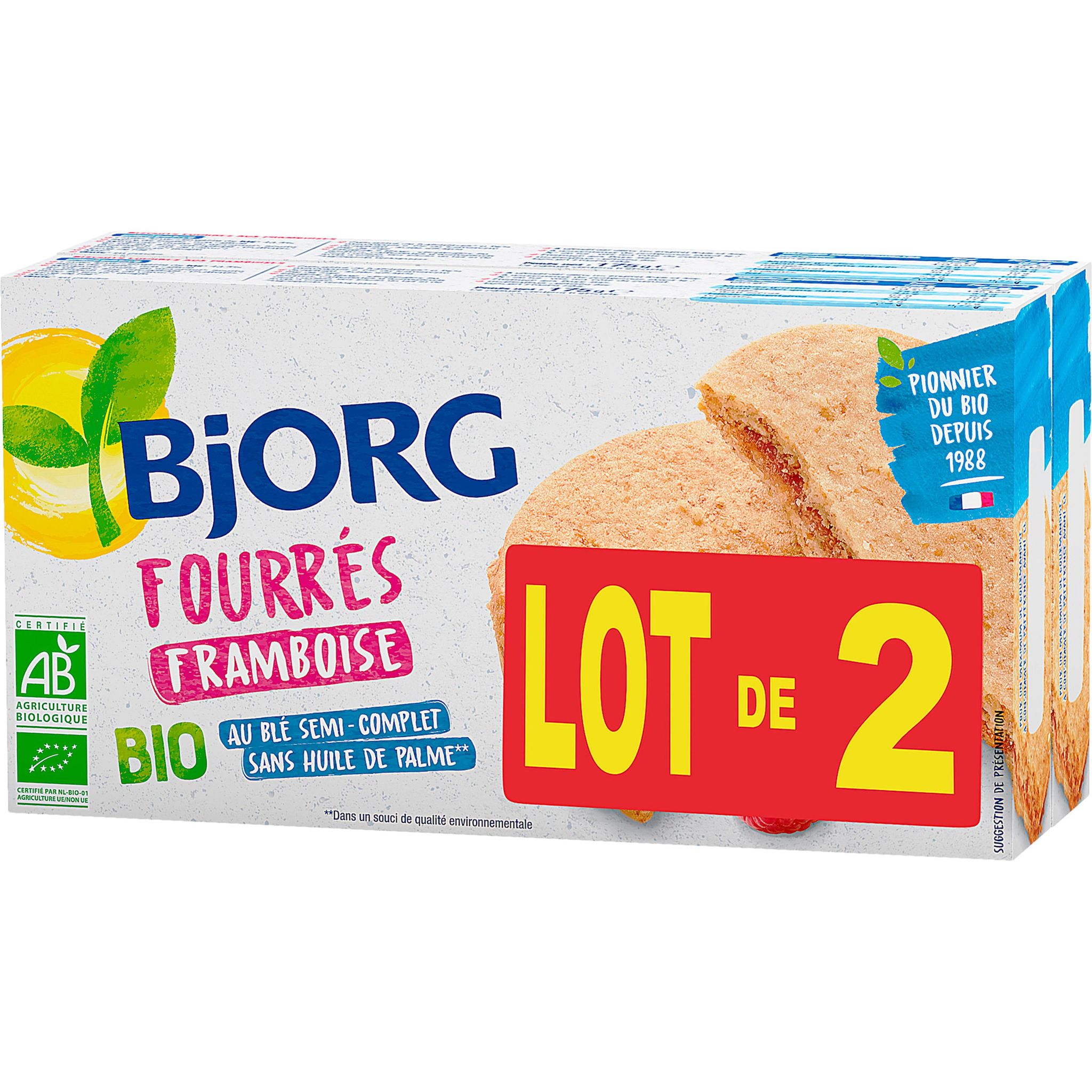 BJORG Biscuits fourrés à la framboise bio 2x175g pas cher - Auchan.fr
