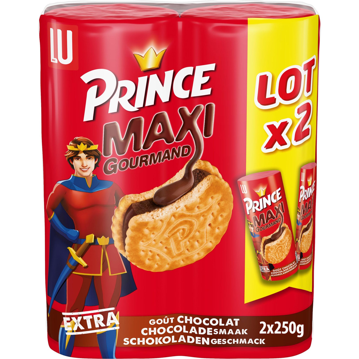 PRINCE Maxi gourmand biscuits fourrés au chocolat lot de 2 2x250g pas ...