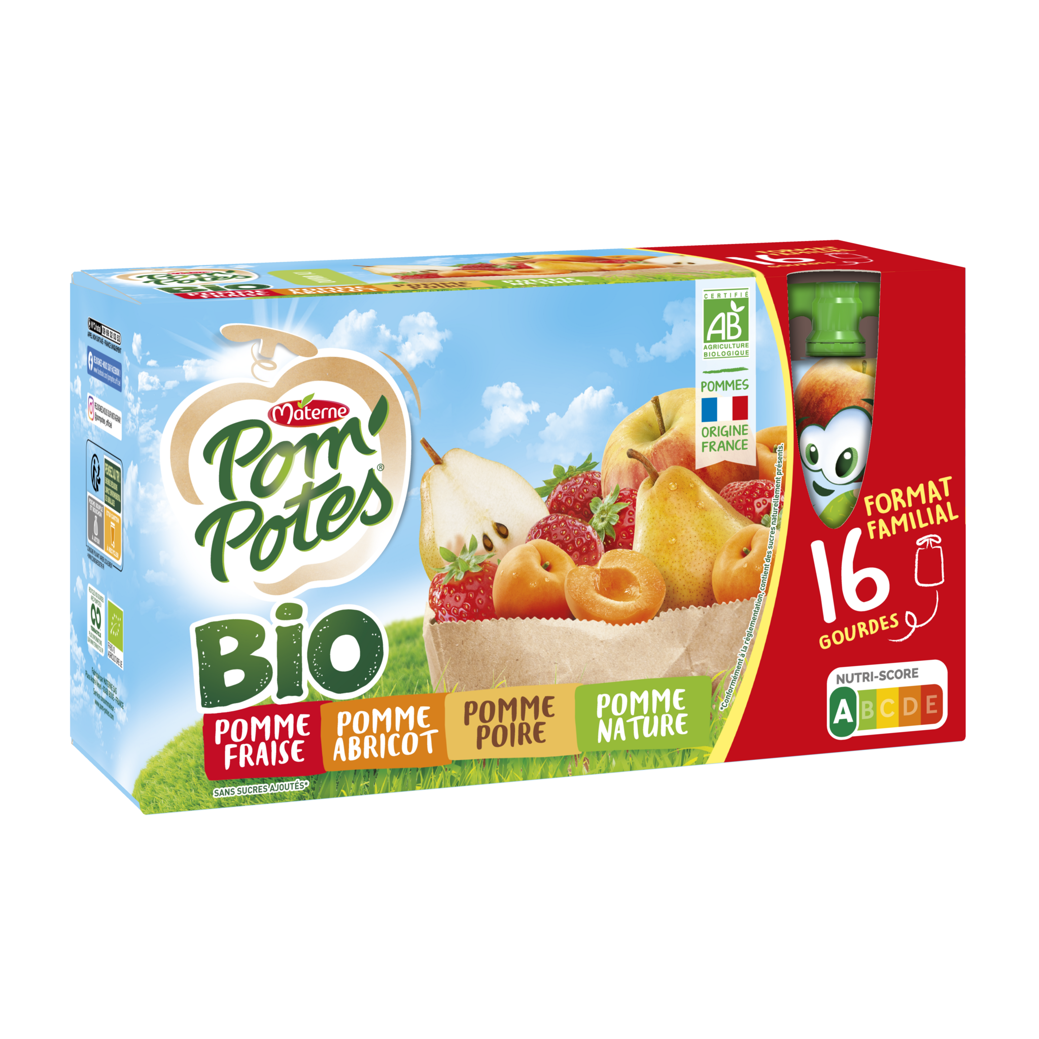 POM'POTES Dessert de fruits pomme abricot poire fraise sans sucres ...