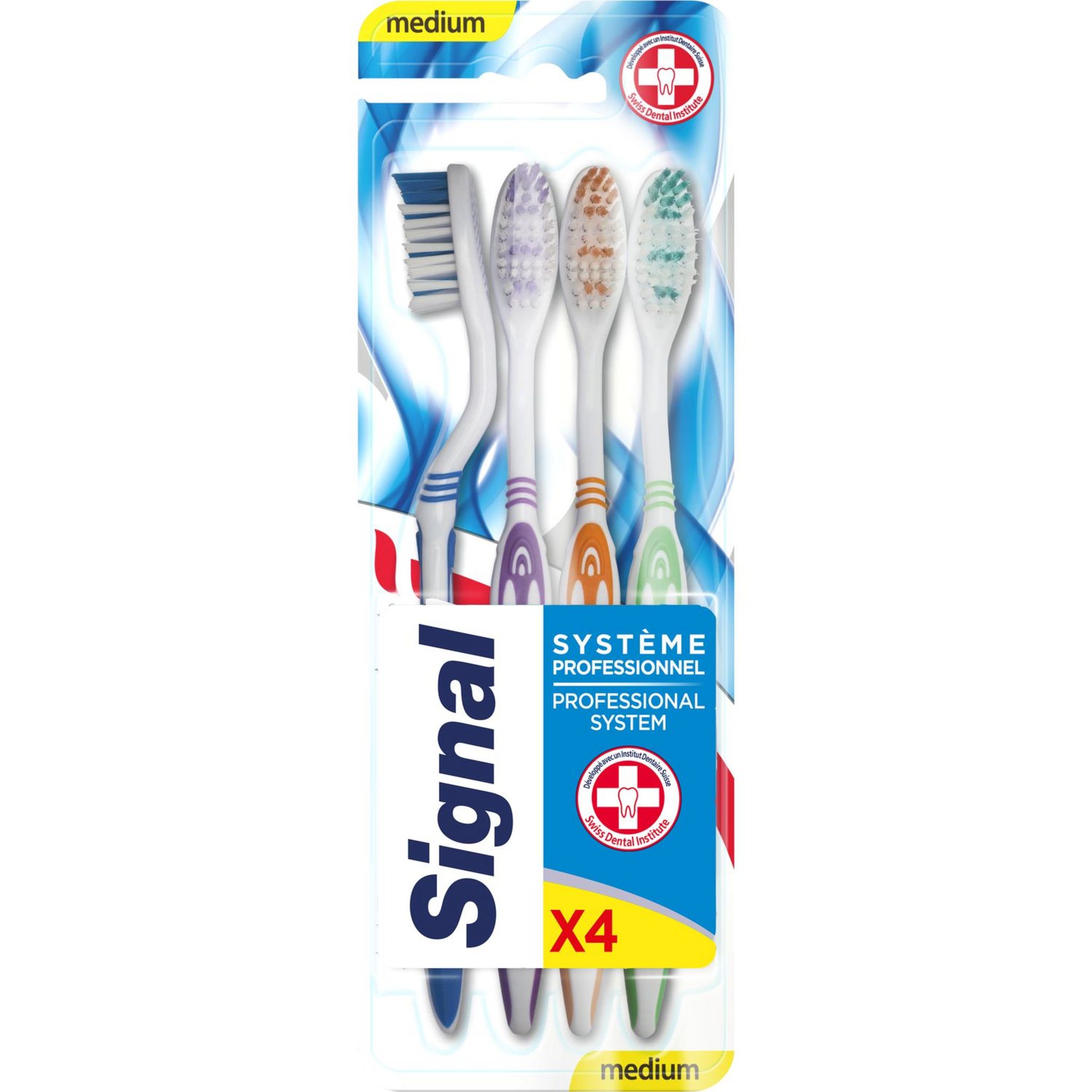 SIGNAL Brosses à dents medium anti-plaque 4 brosses pas cher - Auchan.fr
