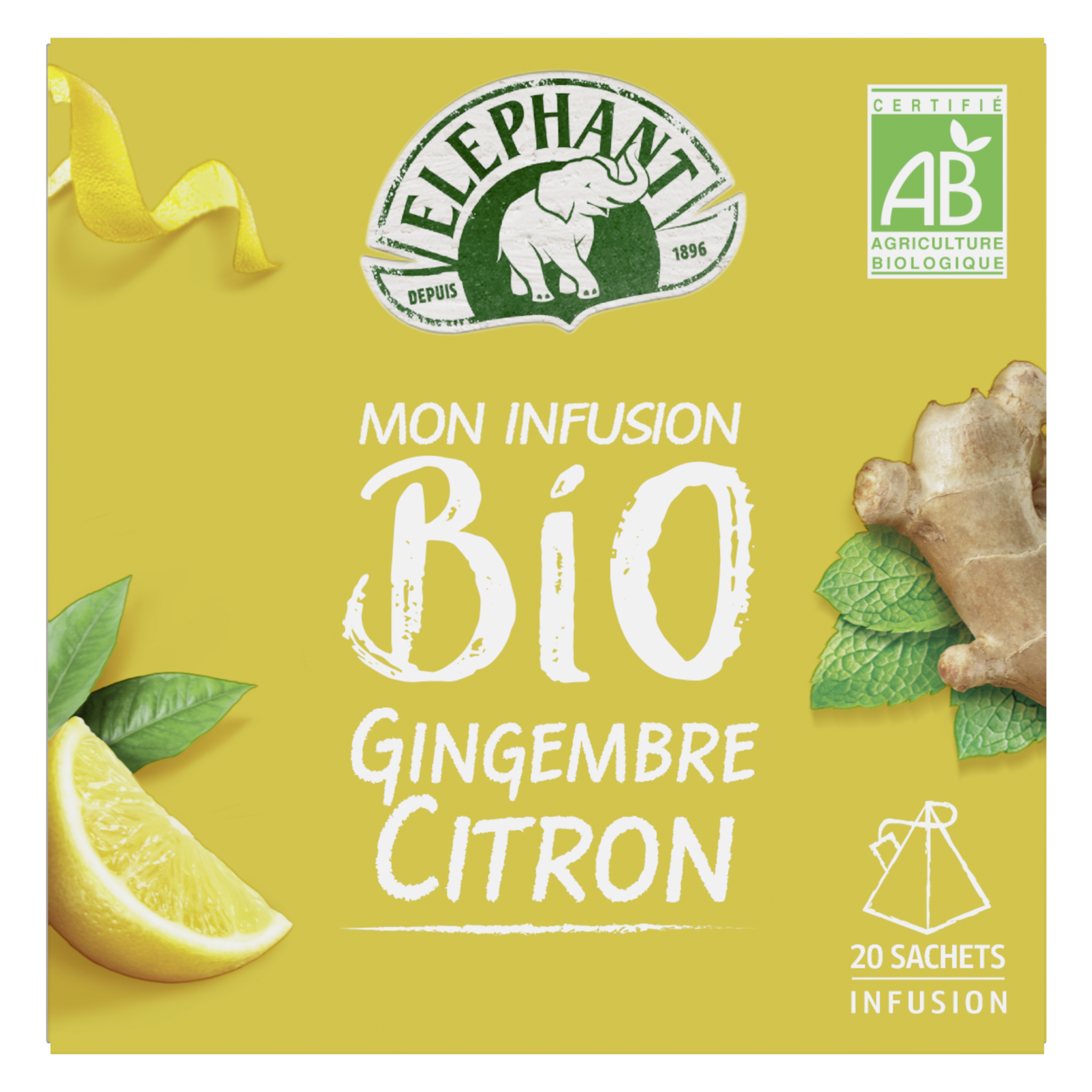 ELEPHANT Infusion gingembre citron bio 20 sachets 34g pas cher - Auchan.fr