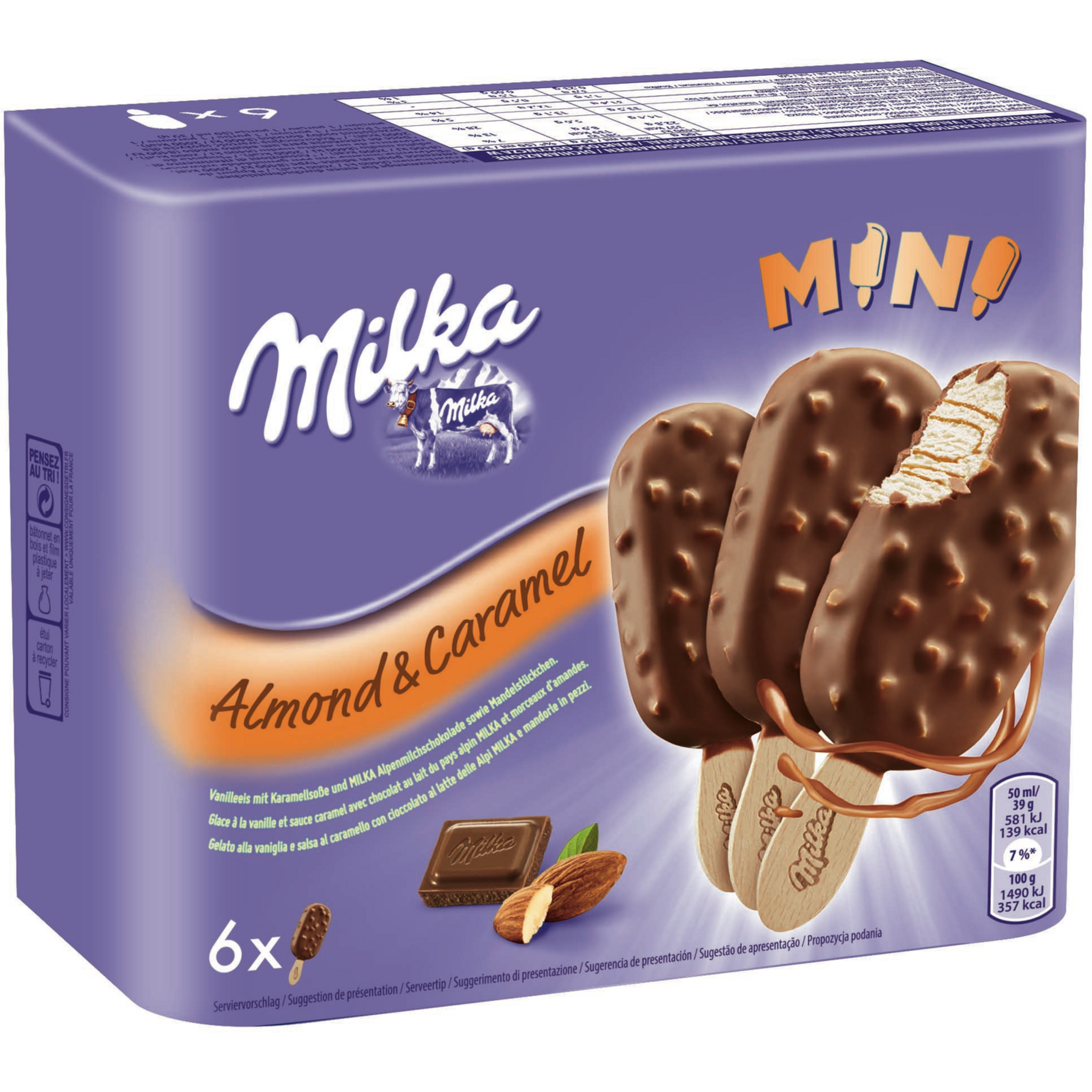 MILKA Batônnet glacé almond et caramel 4 batônnets 234g pas cher ...