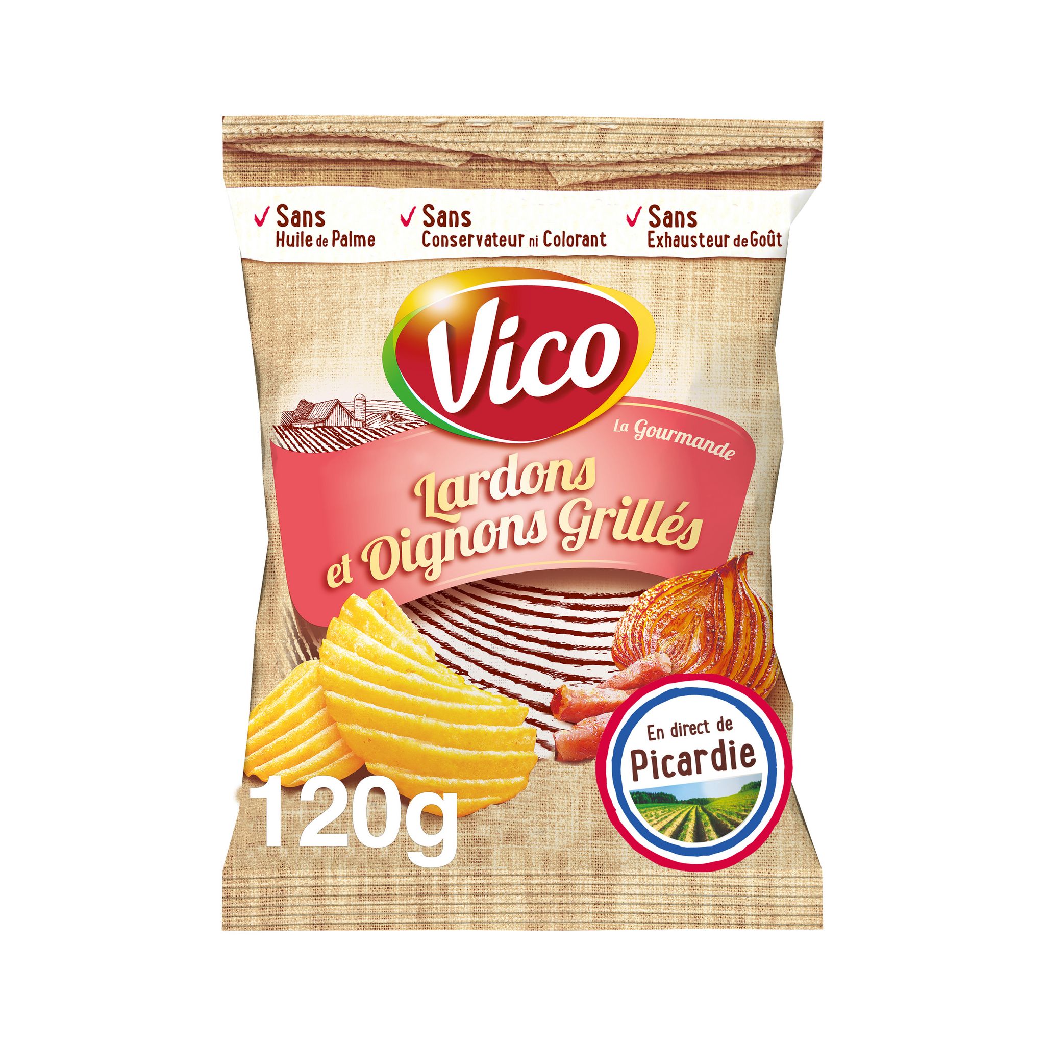VICO Chips ondulées saveur lardons et oignons grillés 120g pas cher ...