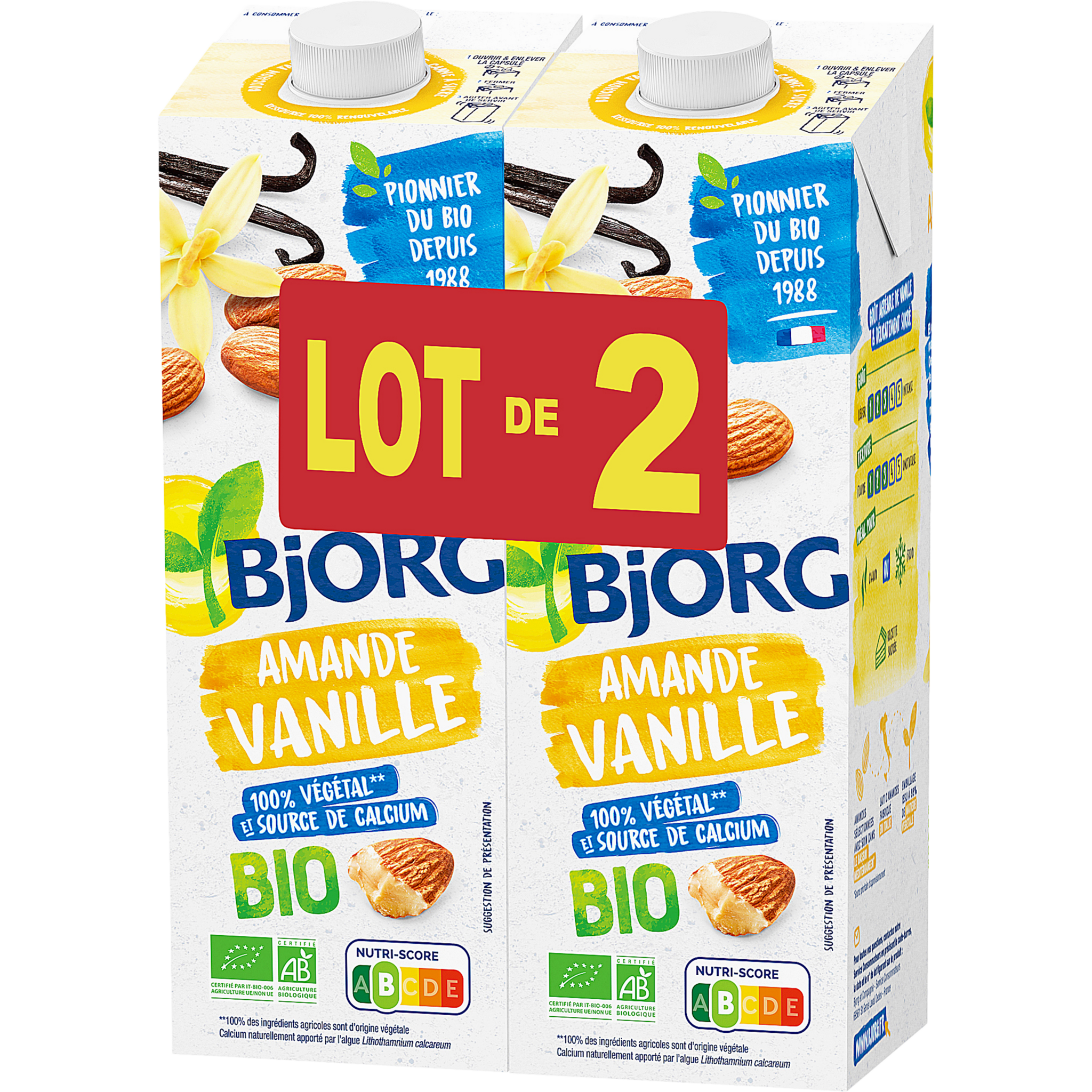 BJORG Lait d'amande vanille bio 2x1l pas cher - Auchan.fr