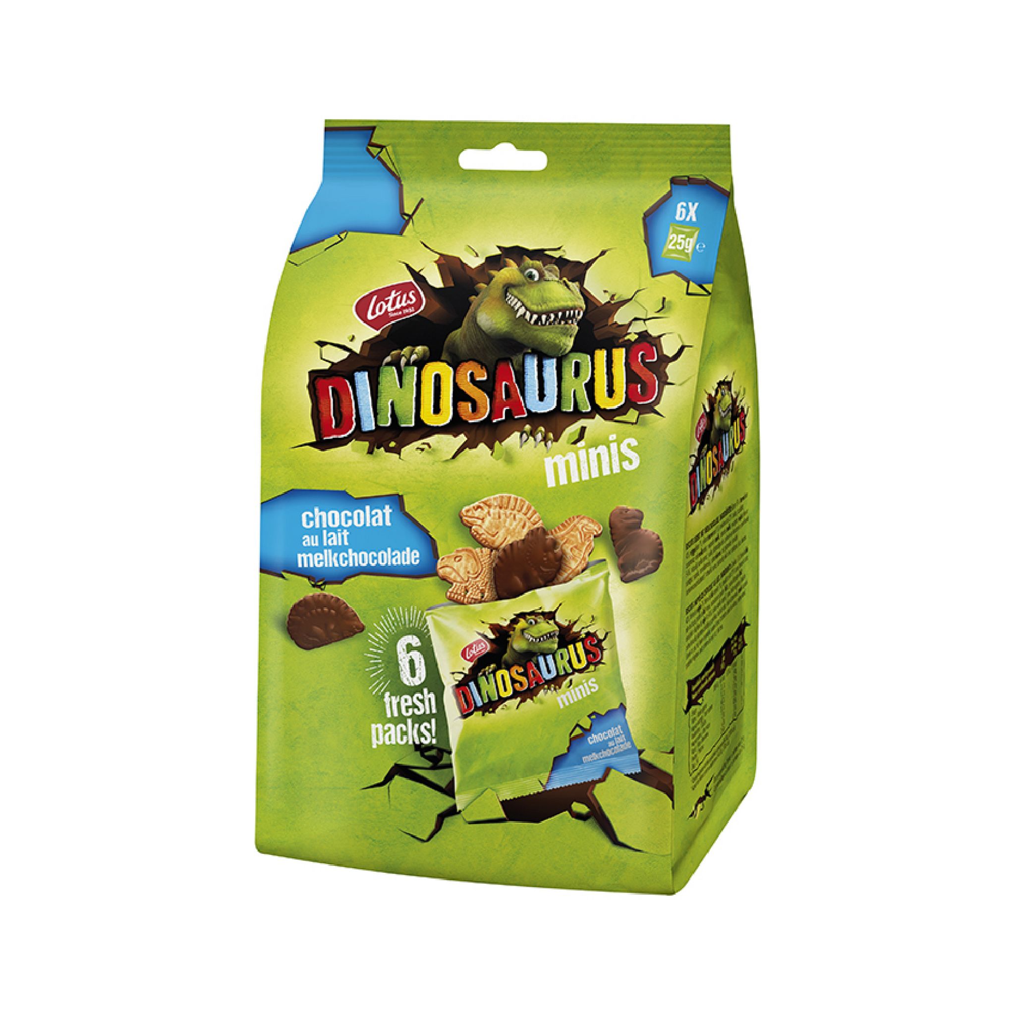 DINOSAURUS Mini biscuits nappés de chocolat au lait 6x25g pas cher ...