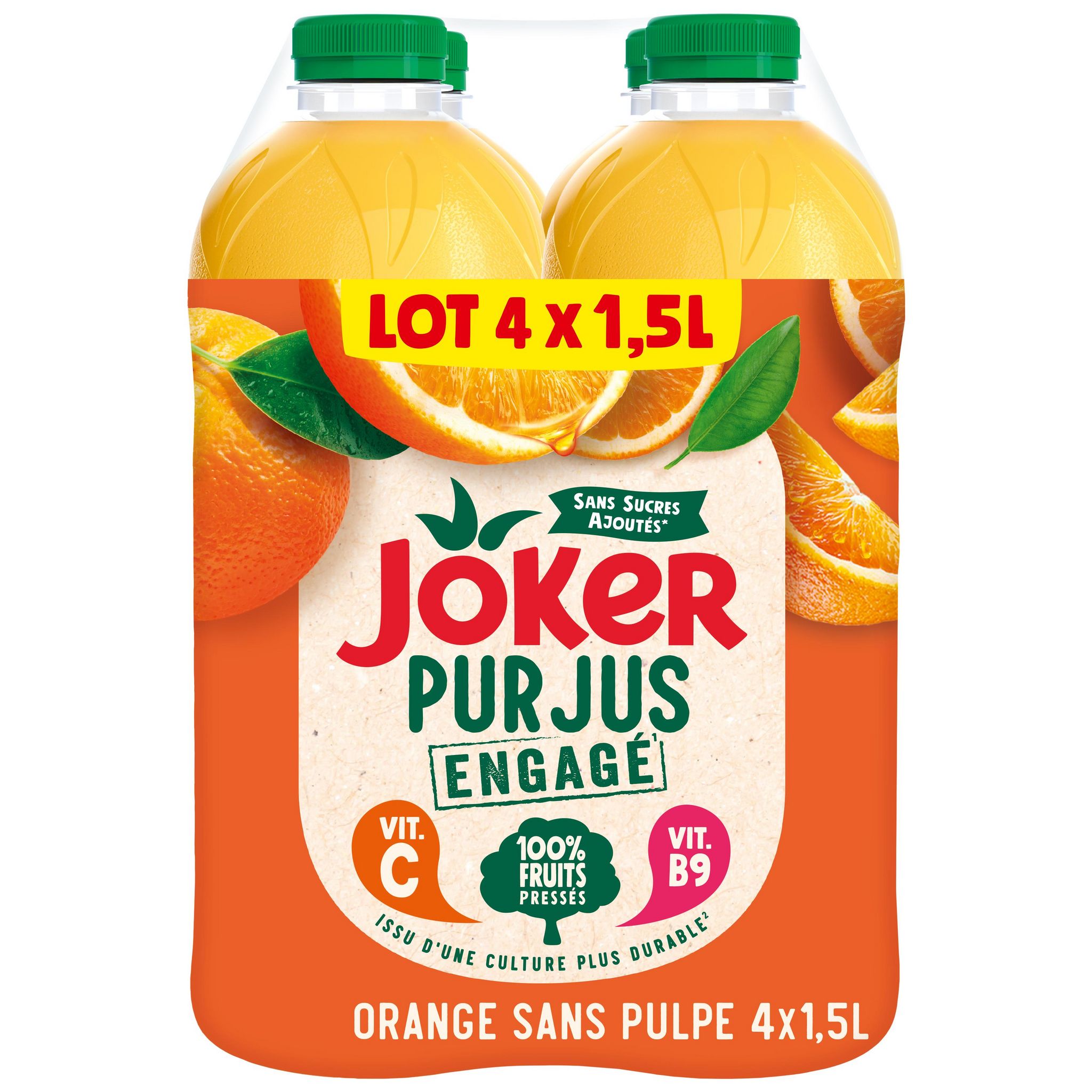 JOKER Pur jus d'orange sans pulpe 4x1.5l pas cher - Auchan.fr