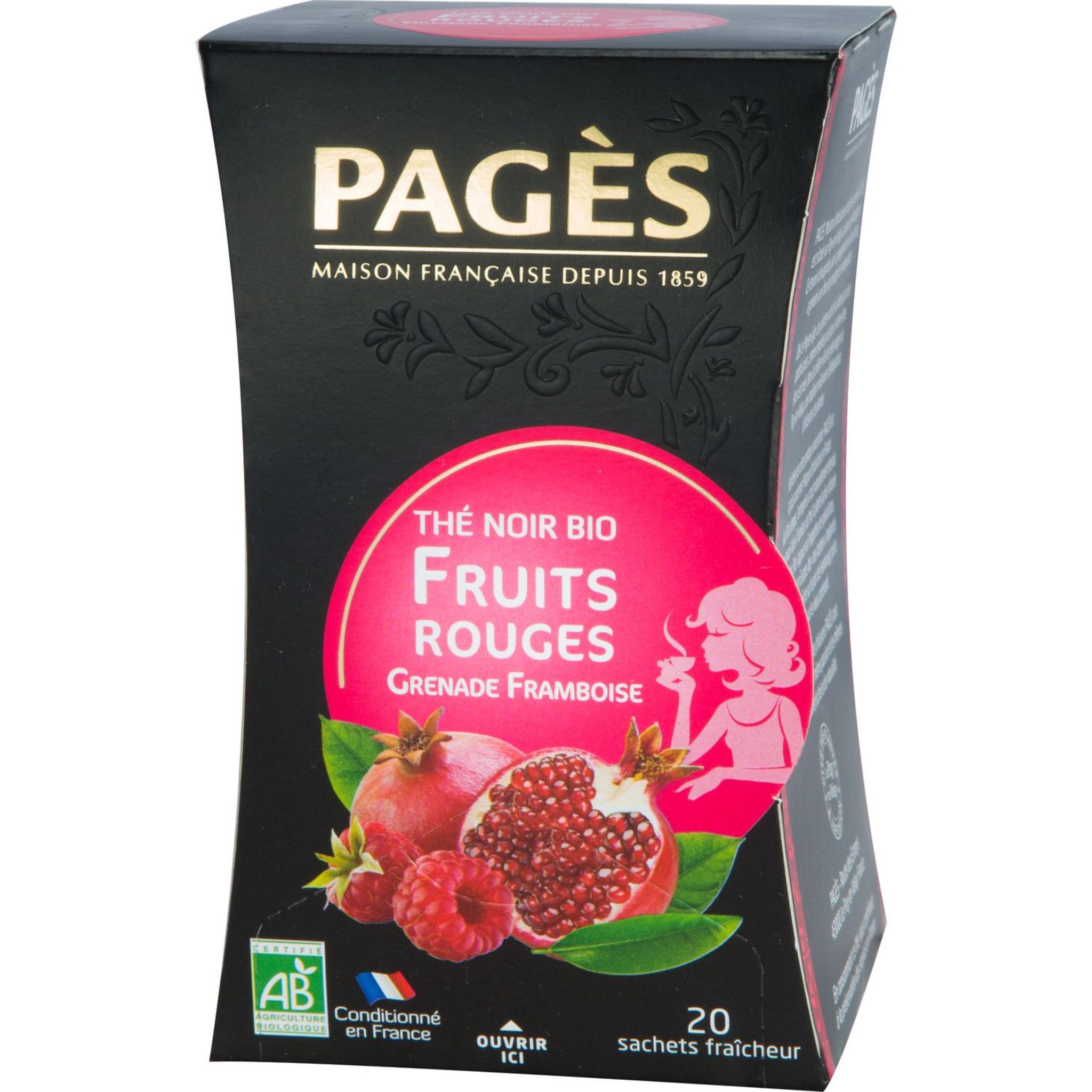 PAGES Thé noir bio fruits rouges grenade framboise 20 sachets 36g pas ...