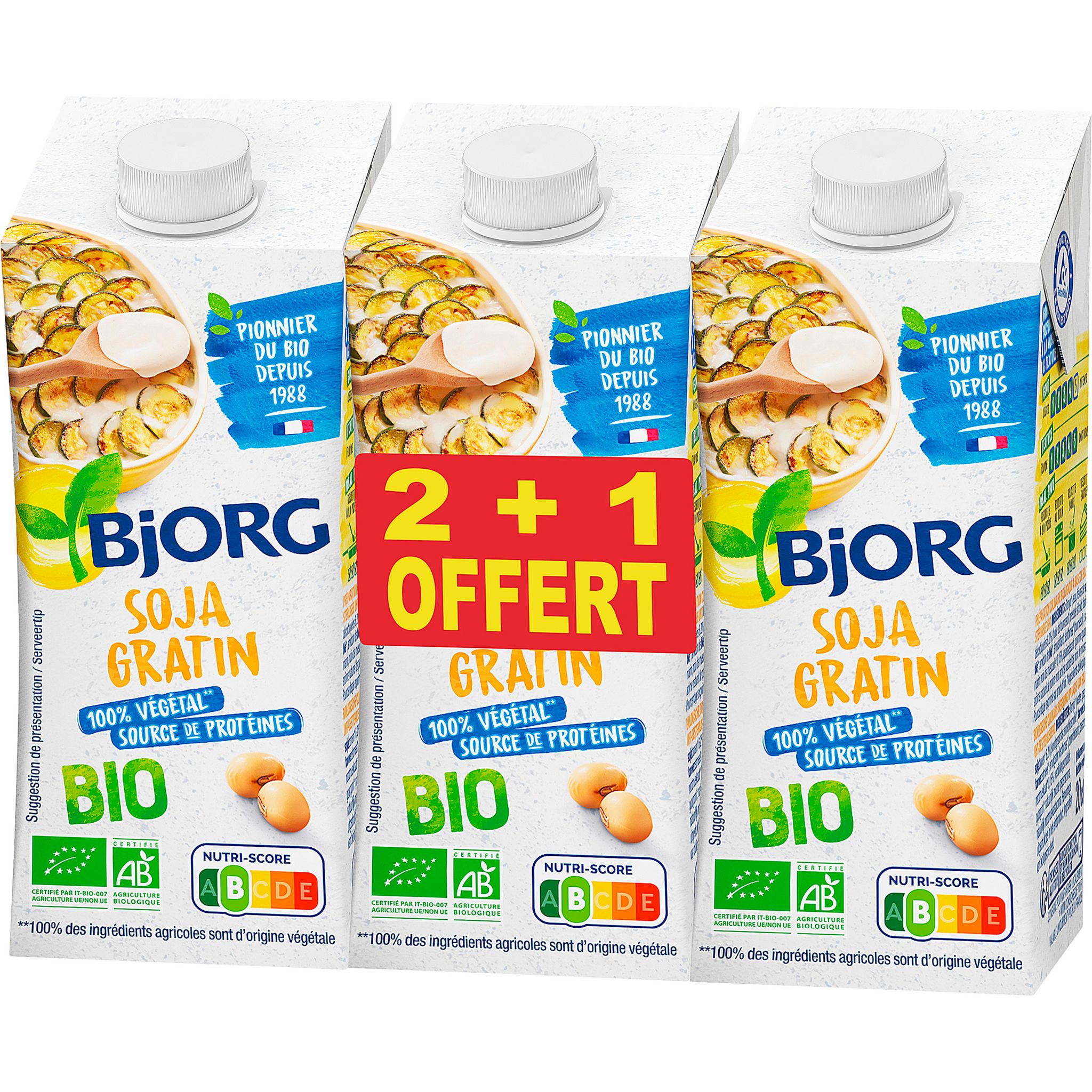 BJORG Soja gratin bio en brique 2 briques + 1 offert 60cl pas cher ...
