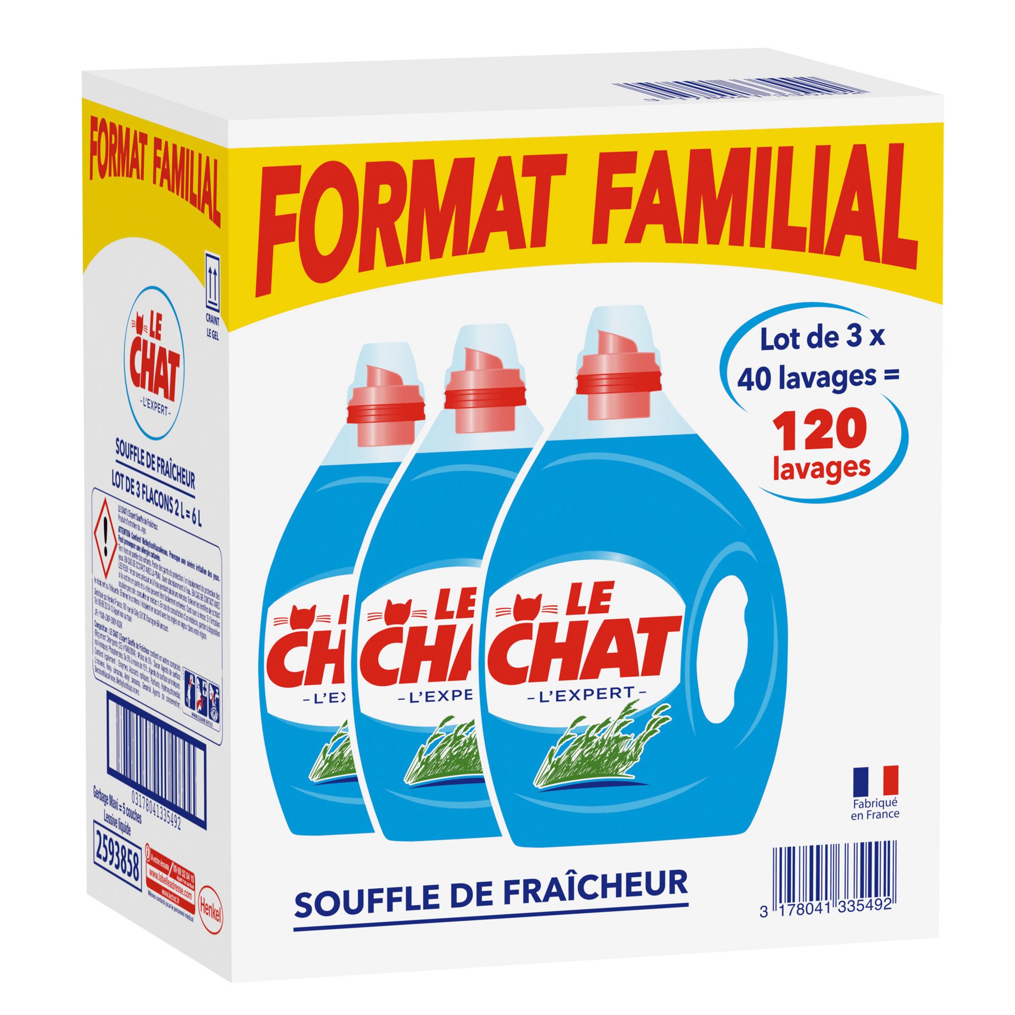 LE CHAT Lessive liquide souffle de fraîcheur format familial 120 ...