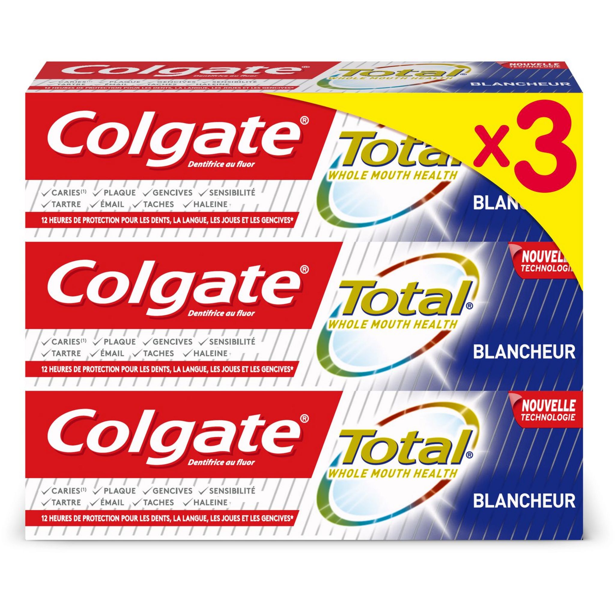 COLGATE Total dentifrice blancheur 12h de protection 3x75ml pas cher ...