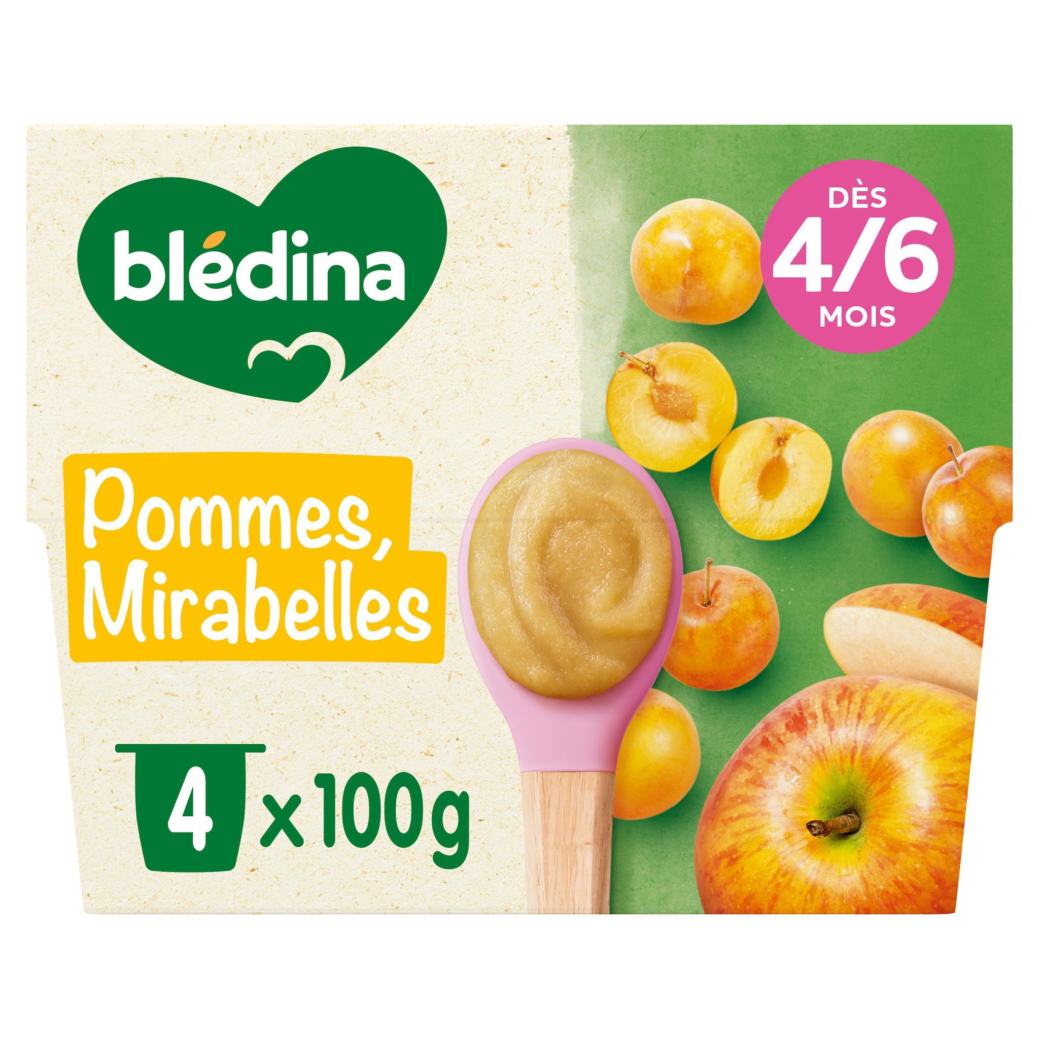 BLEDINA Petit pot dessert pommes mirabelles dès 4 mois 4x100g pas cher ...