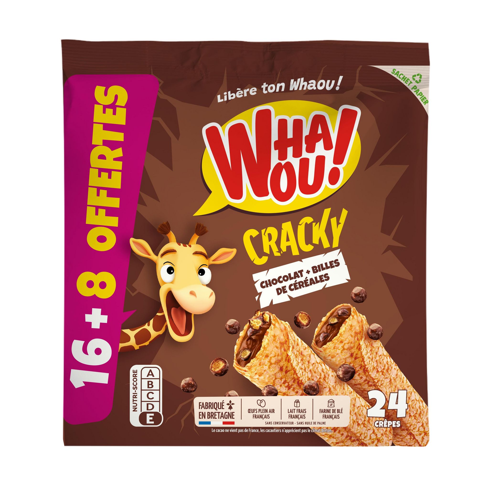 WHAOU Crêpes fourrées au chocolat avec billes de céréales 16+8 offertes ...
