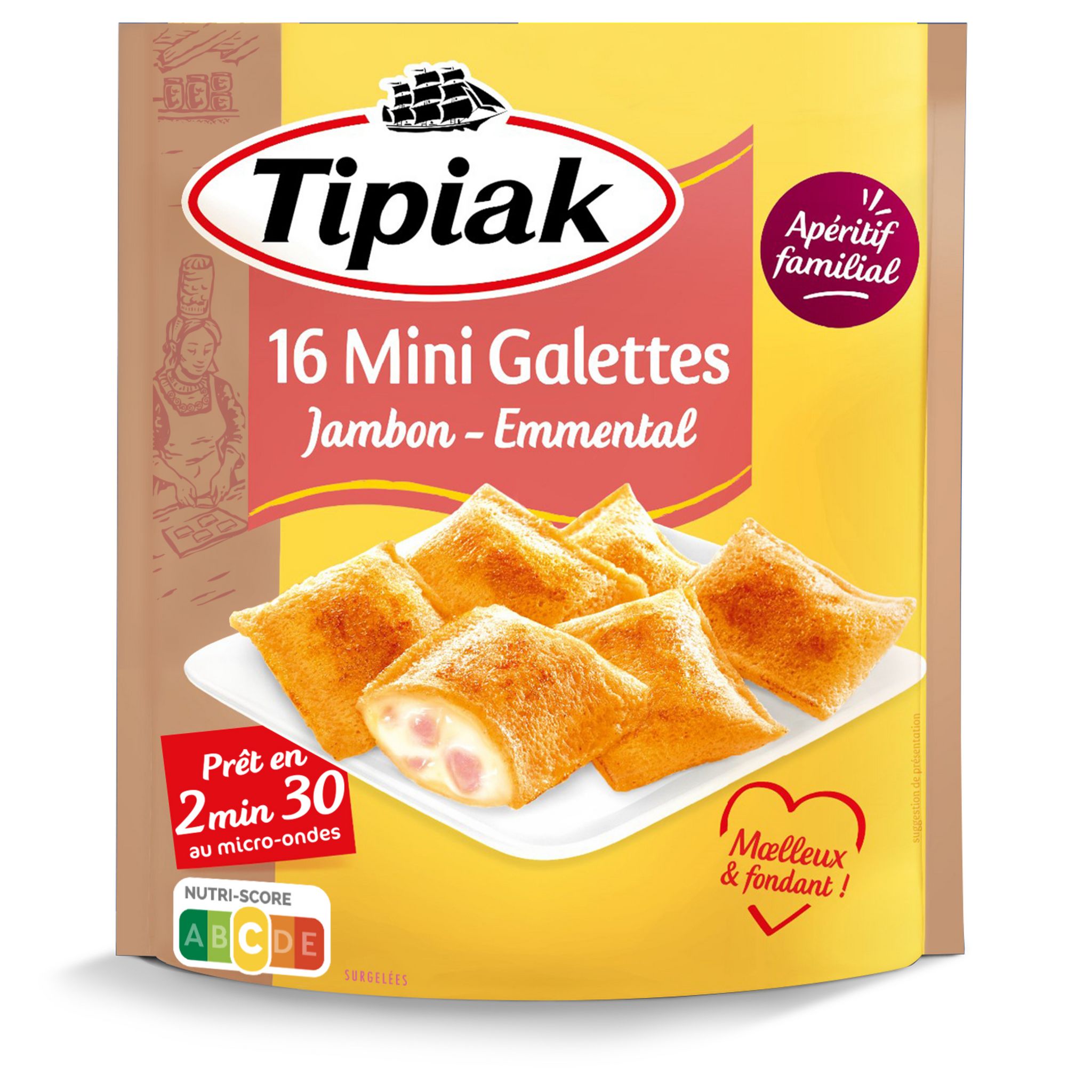 TIPIAK Mini galettes jambon emmental 16 pièces 170g pas cher - Auchan.fr