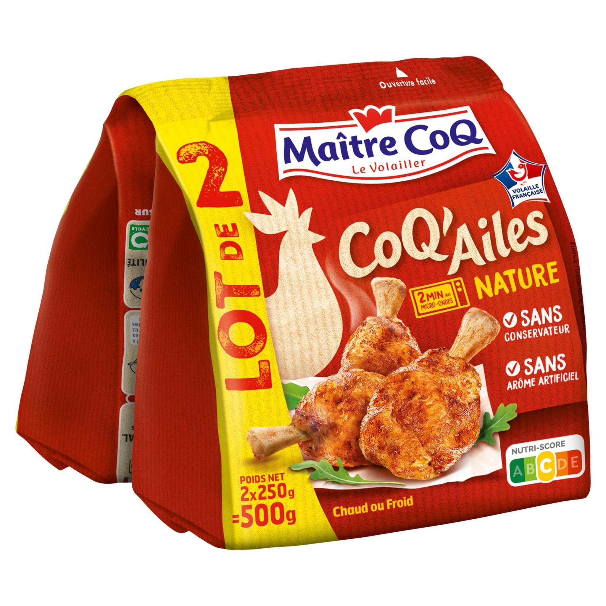 MAITRE COQ Coq'ailes nature Lot de 2x250g 500g pas cher - Auchan.fr