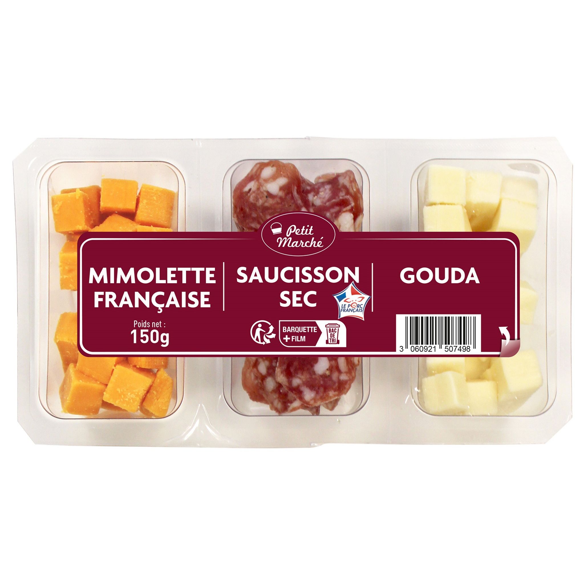 PETIT MARCHE Trio mimolette saucisson sec et gouda 150g pas cher ...