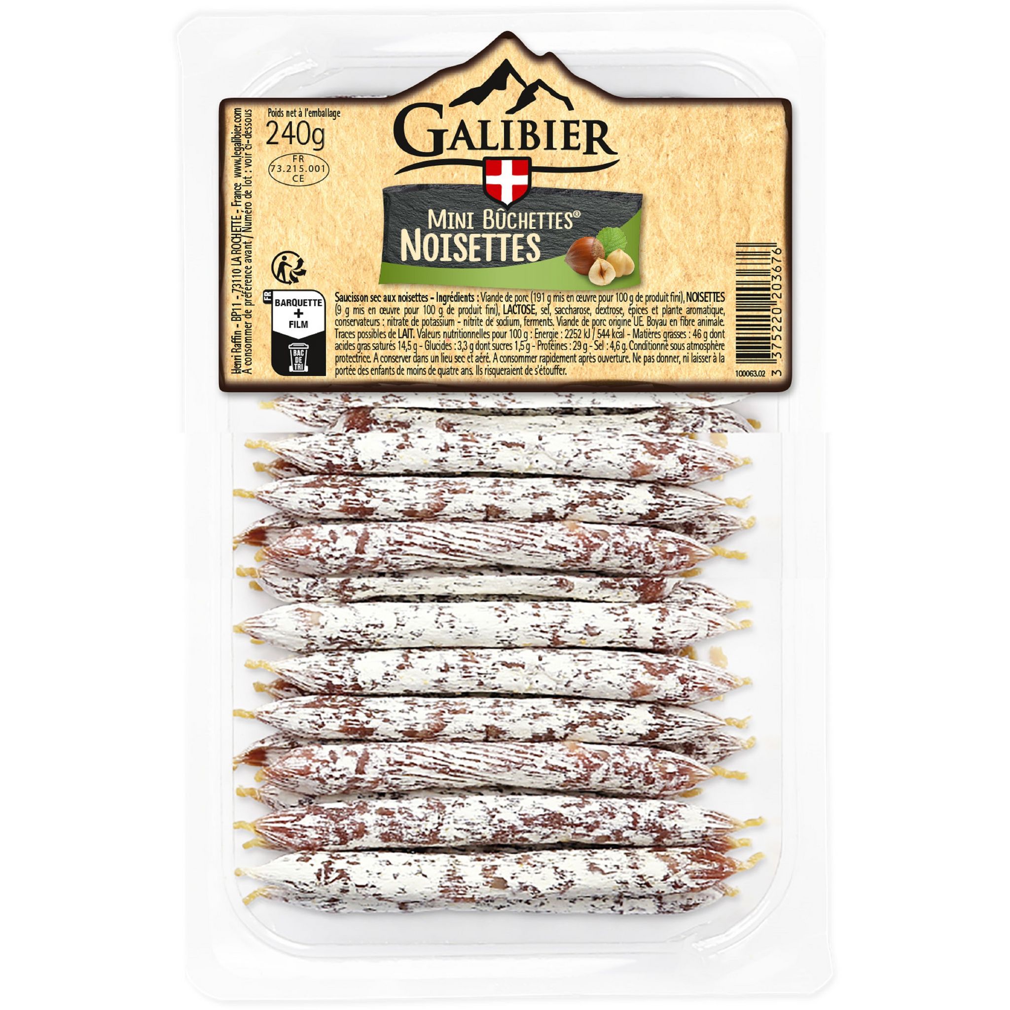 GALIBIER Mini bûchettes de saucisson sec aux noisettes 240g pas cher ...