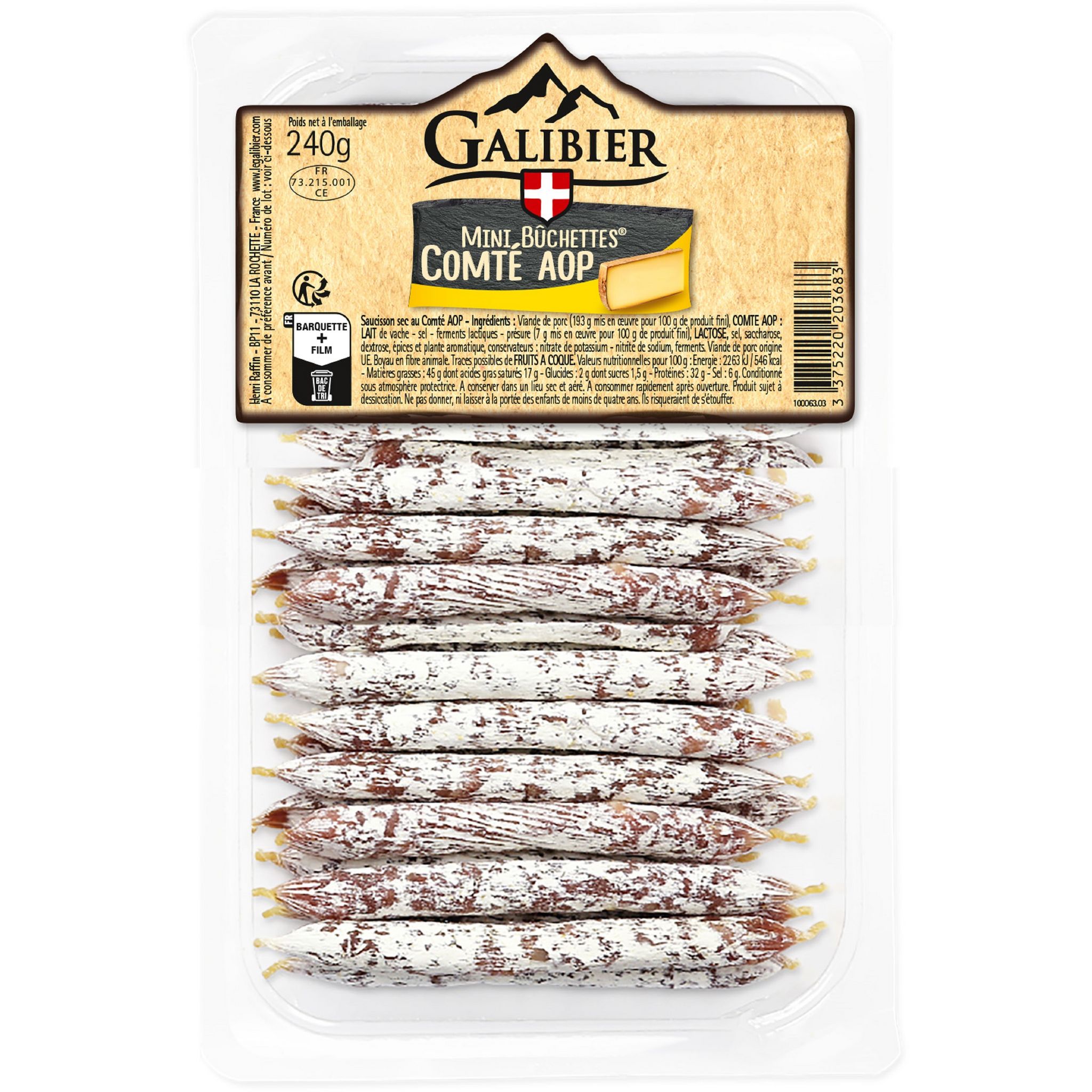 GALIBIER Mini bûchettes saucisson comté AOP 240g pas cher - Auchan.fr