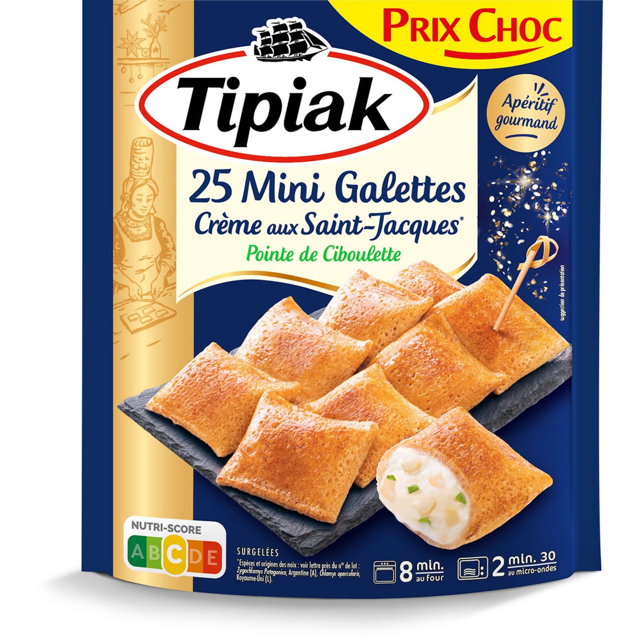 TIPIAK Mini galettes crème au Saint-Jacques 25 pièces 270g pas cher ...