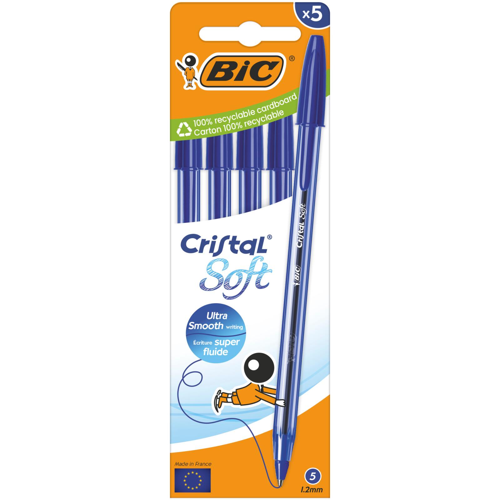 BIC Stylo Bille x5 Cristal Soft - Bleu pas cher - Auchan.fr