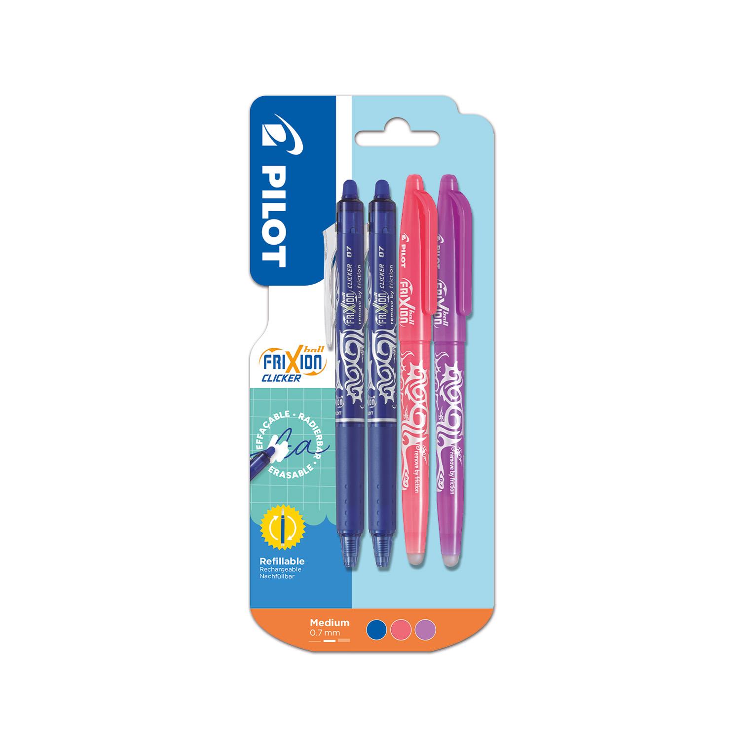 PILOT Stylos Frixion Ball x2 Bleu + Frixion Clicker x2 Mauve et Corail ...