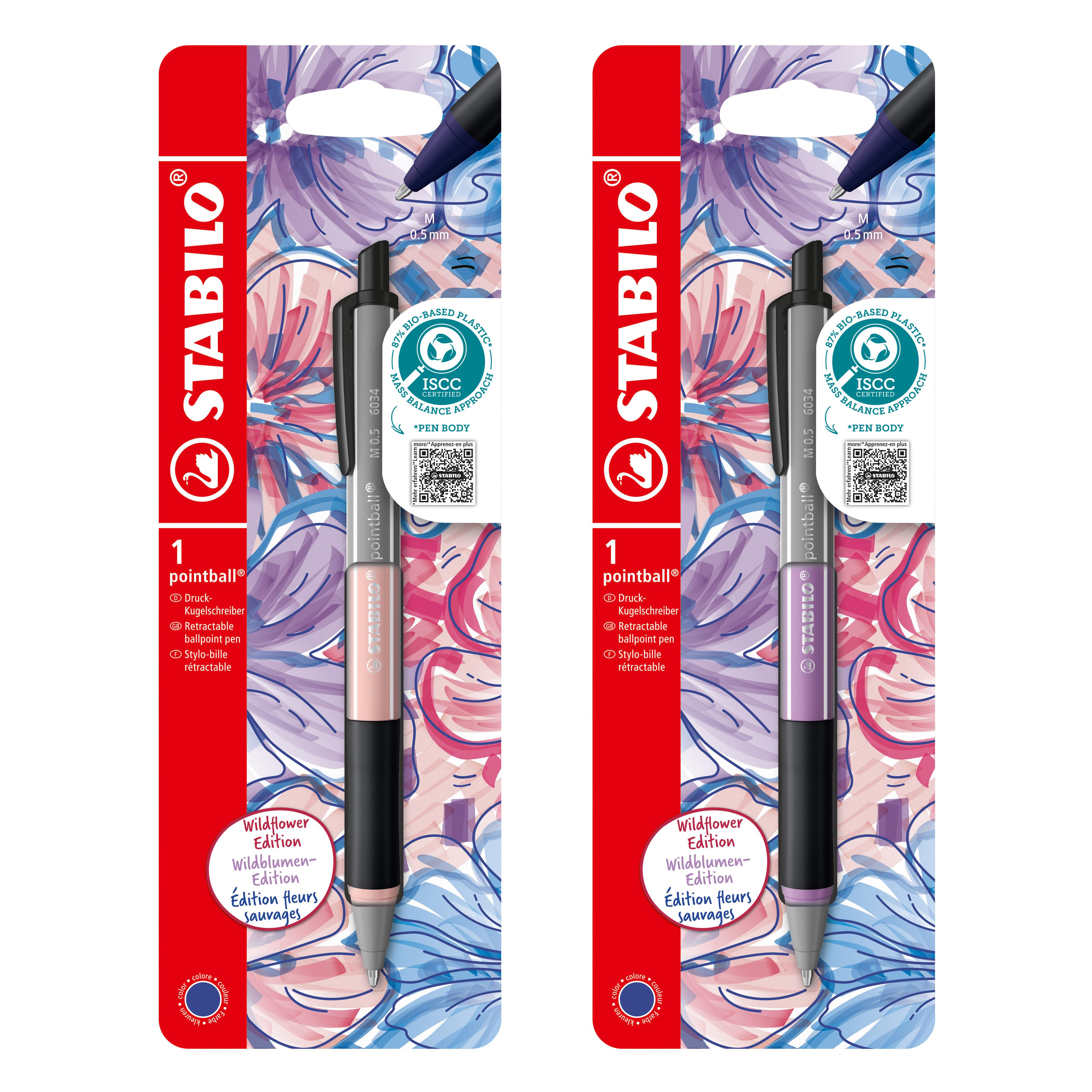 STABILO Stylo PointBall retractable neutre en carbone - Rose ou Mauve ...