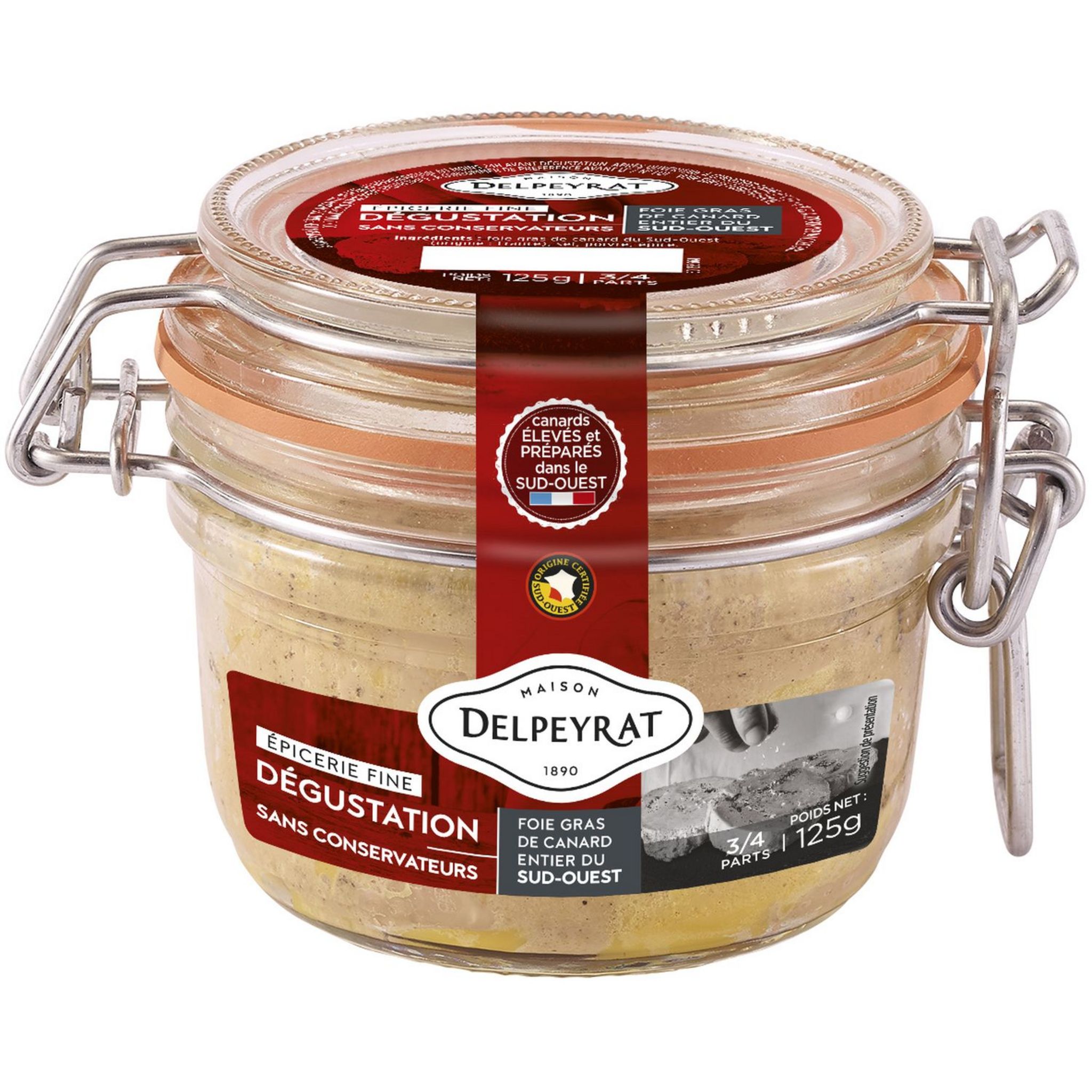 DELPEYRAT Foie gras de canard entier du Sud-Ouest dégustation bocal 3/4 ...