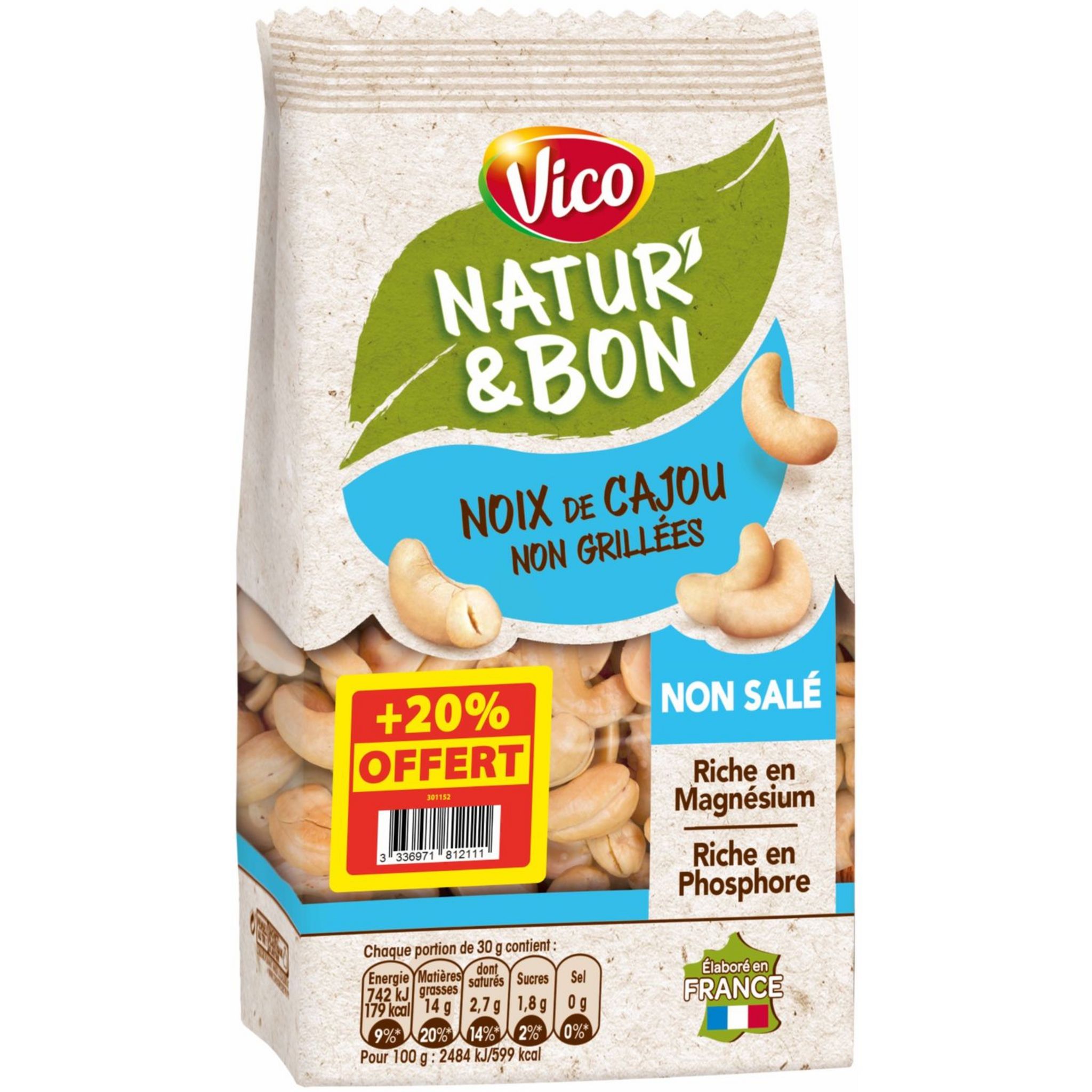 VICO Natur'& bon noix de cajou non grillées non salé 200g+ 20% offert ...