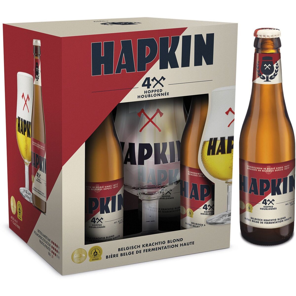 HAPKIN Bière belge coffret 8,5% bouteilles + 1 verre 4x33cl pas cher - Auchan.fr